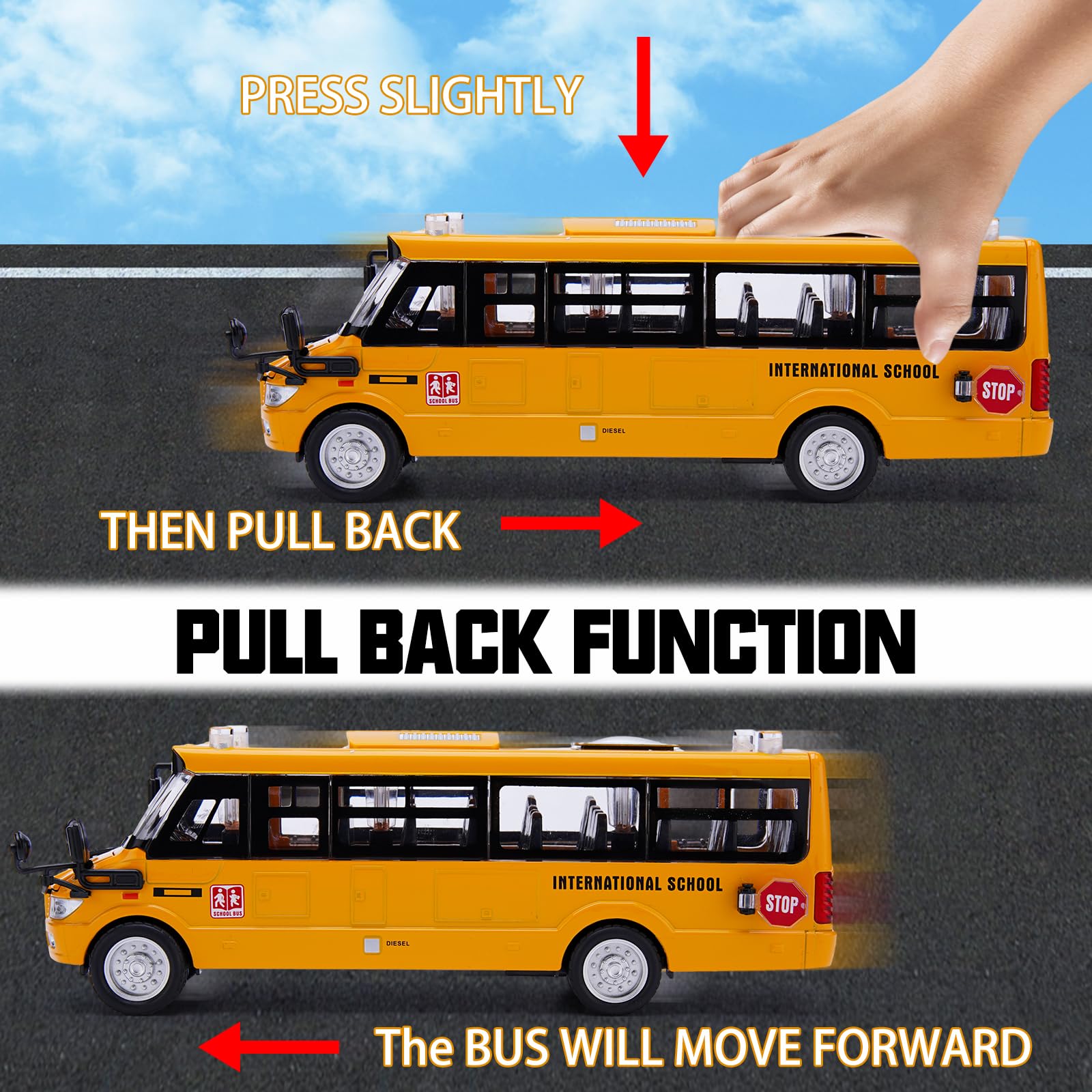 Mua School Bus Toy, Die Cast Pull Back 9'' Model Cars, with Lights ...