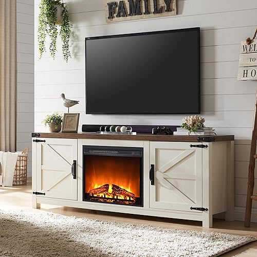 OKD Farmhouse Fireplace TV Stand for 70 75 Inch TV, Rustic ...