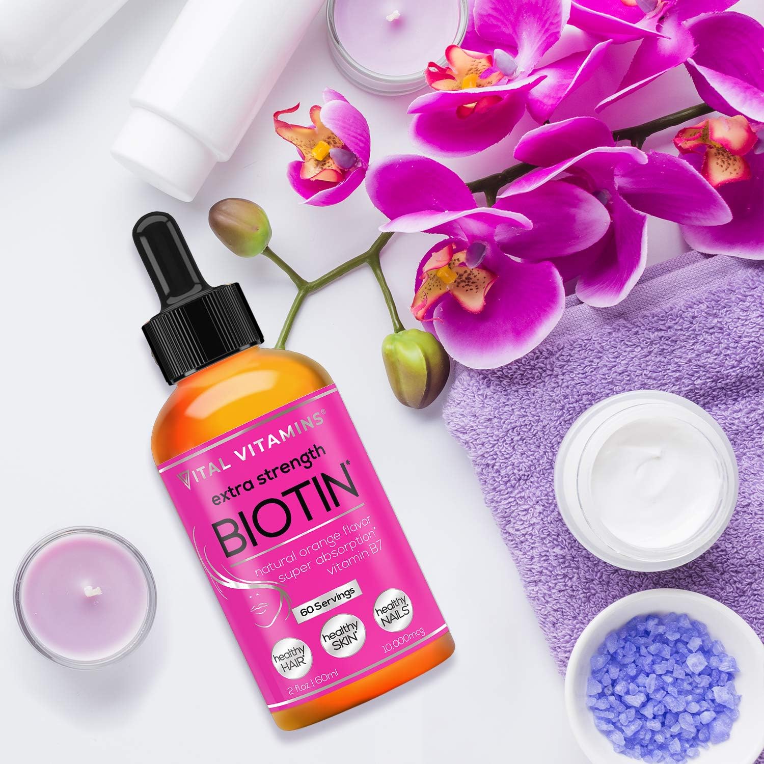 Biotin Extra Strength 10000mcg Natural Orange Flavor Liquid Drops, 60 ...