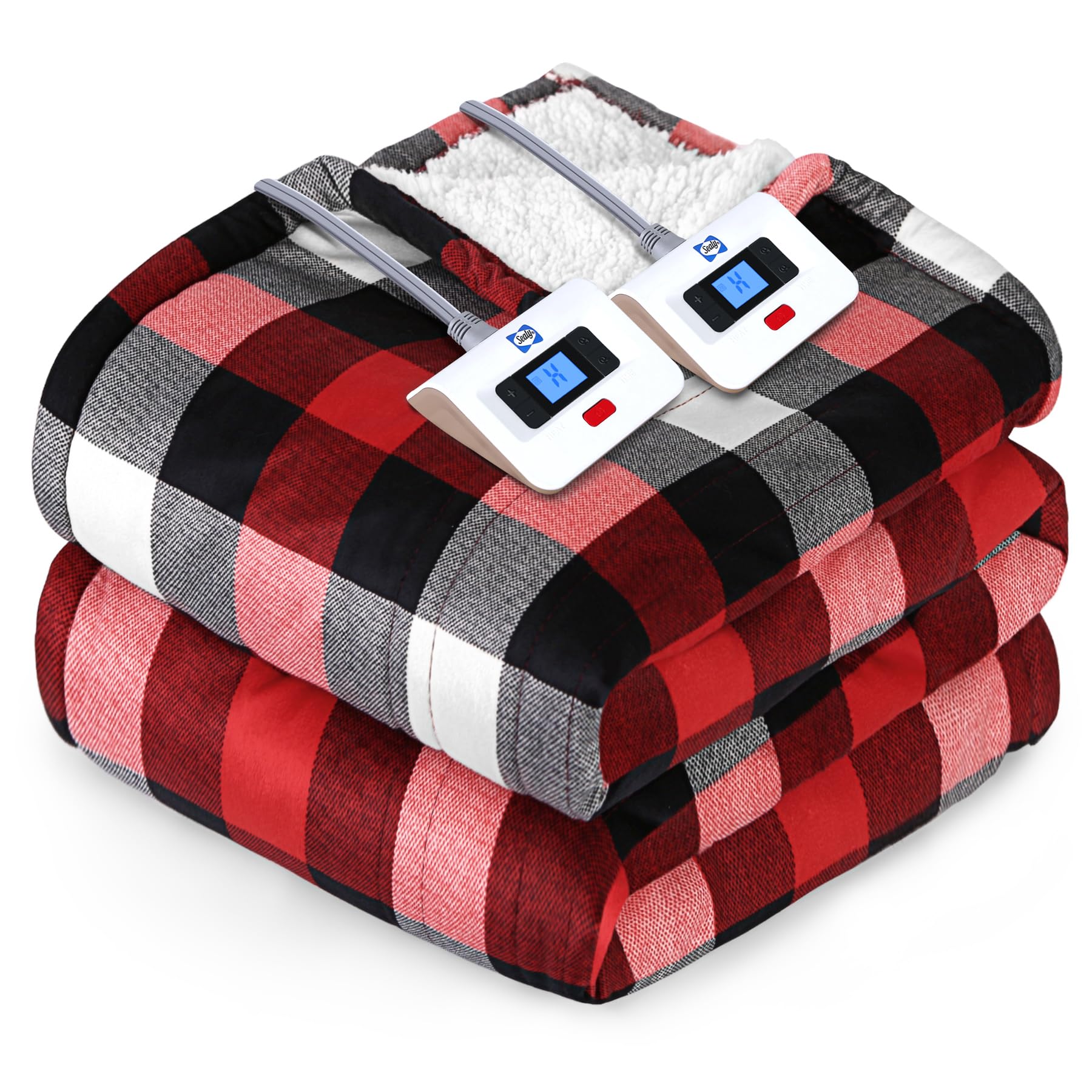 SEALY Electric Blanket King Size, Plaid Short Plush & Sherpa Electric ...
