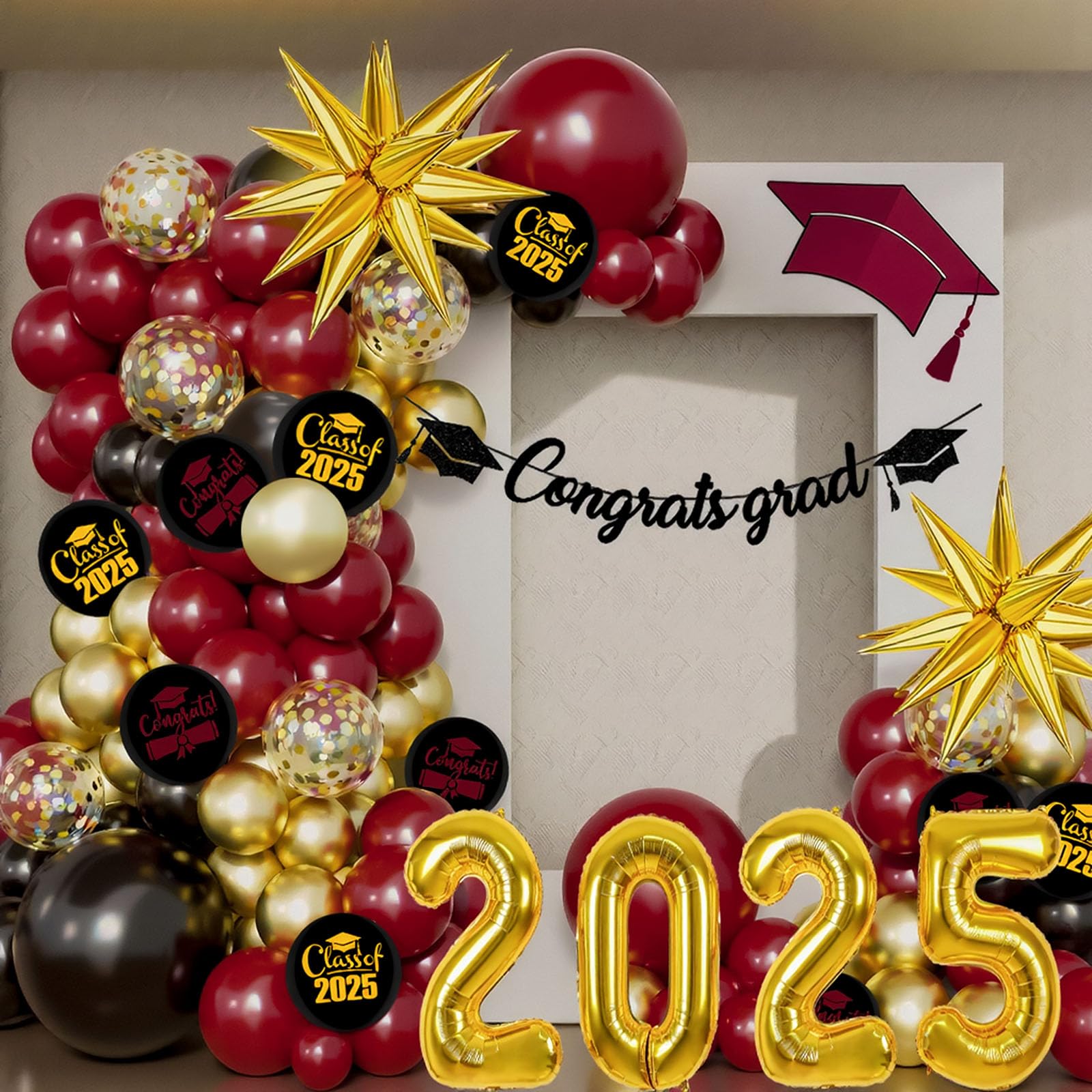Graduation Balloon Arch Garland Kit 2025, 18" 10" Maroon Gold Balloons ...