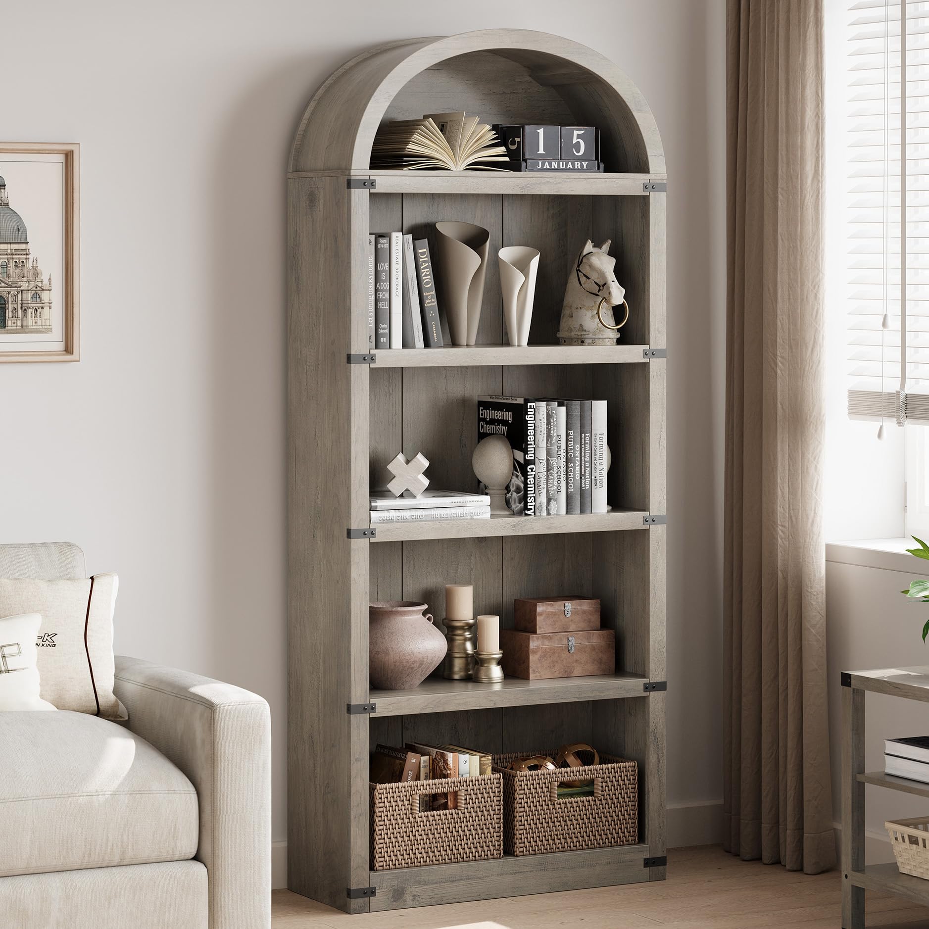 Garveehome Bookcase 5 Shelf Arched Bookshelf 71.65in Tall Bookcase ...