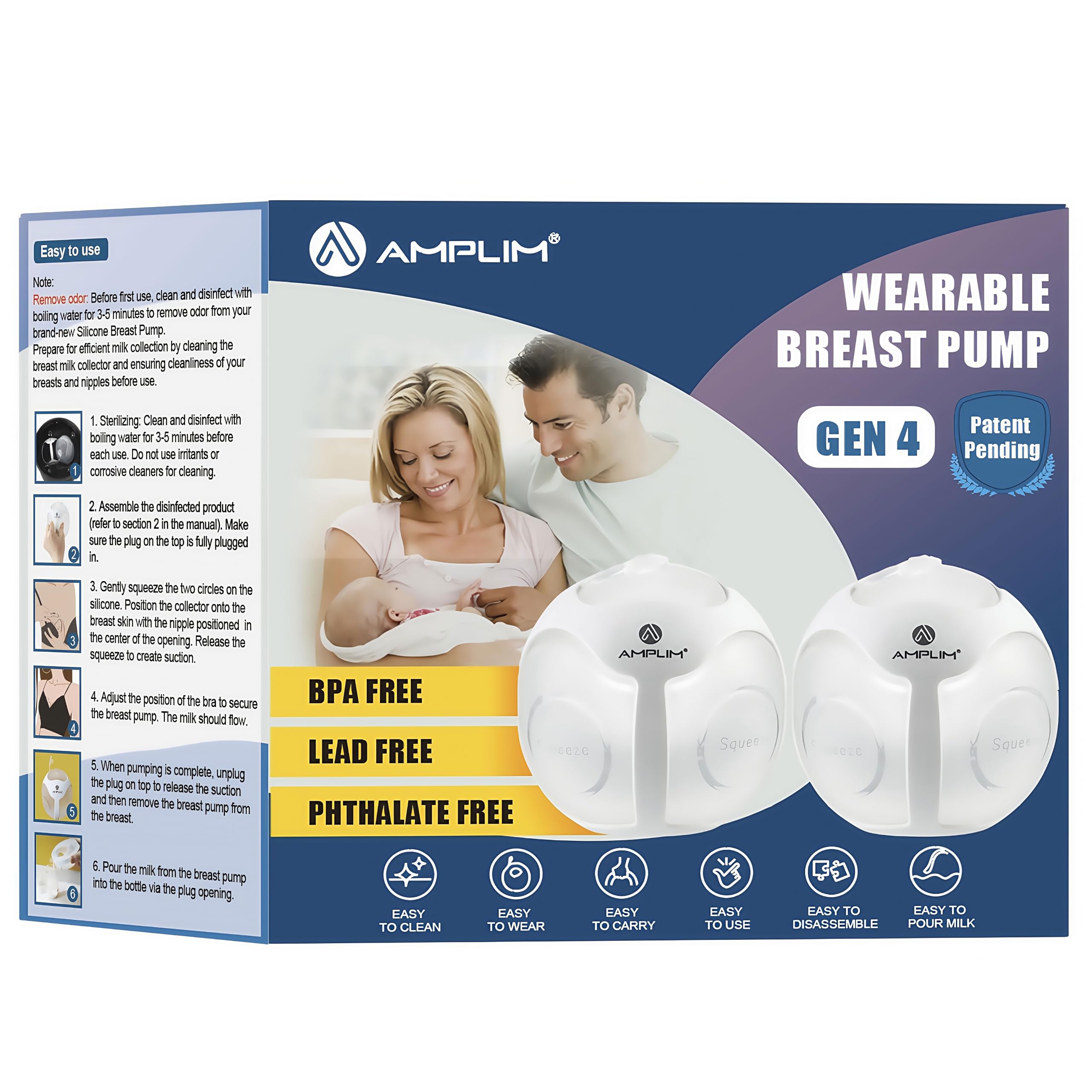 Amplim Manual Wearable in-Bra Breast Pump – Silicone Milk Catcher Shell ...