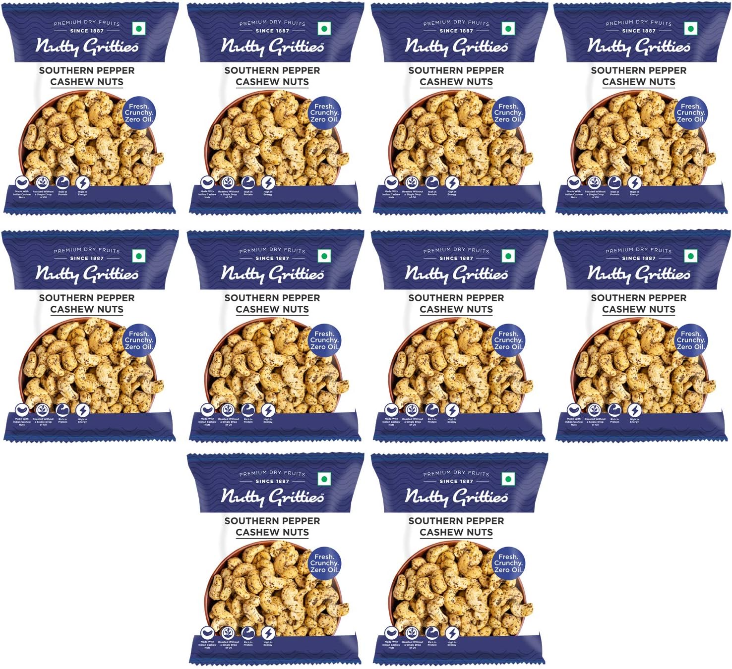 Nutty Gritties Salted Cashew Nuts, Roasted Pepper, 21g ( Pack of 10 ): Amazon.in: Grocery ...