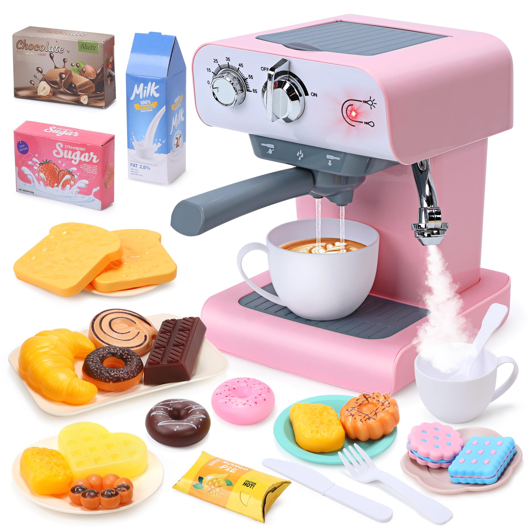 CUTE STONE Toy Coffee Set , Kids Coffee Maker Toy with Sound and Light ...