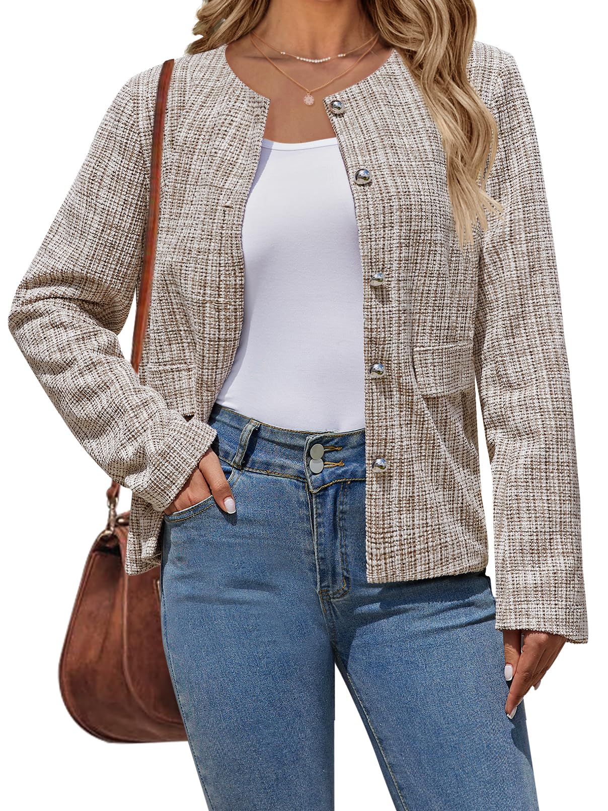 MEROKEETY Women's 2024 Fall Long Sleeve Tweed Blazer Jackets Button ...