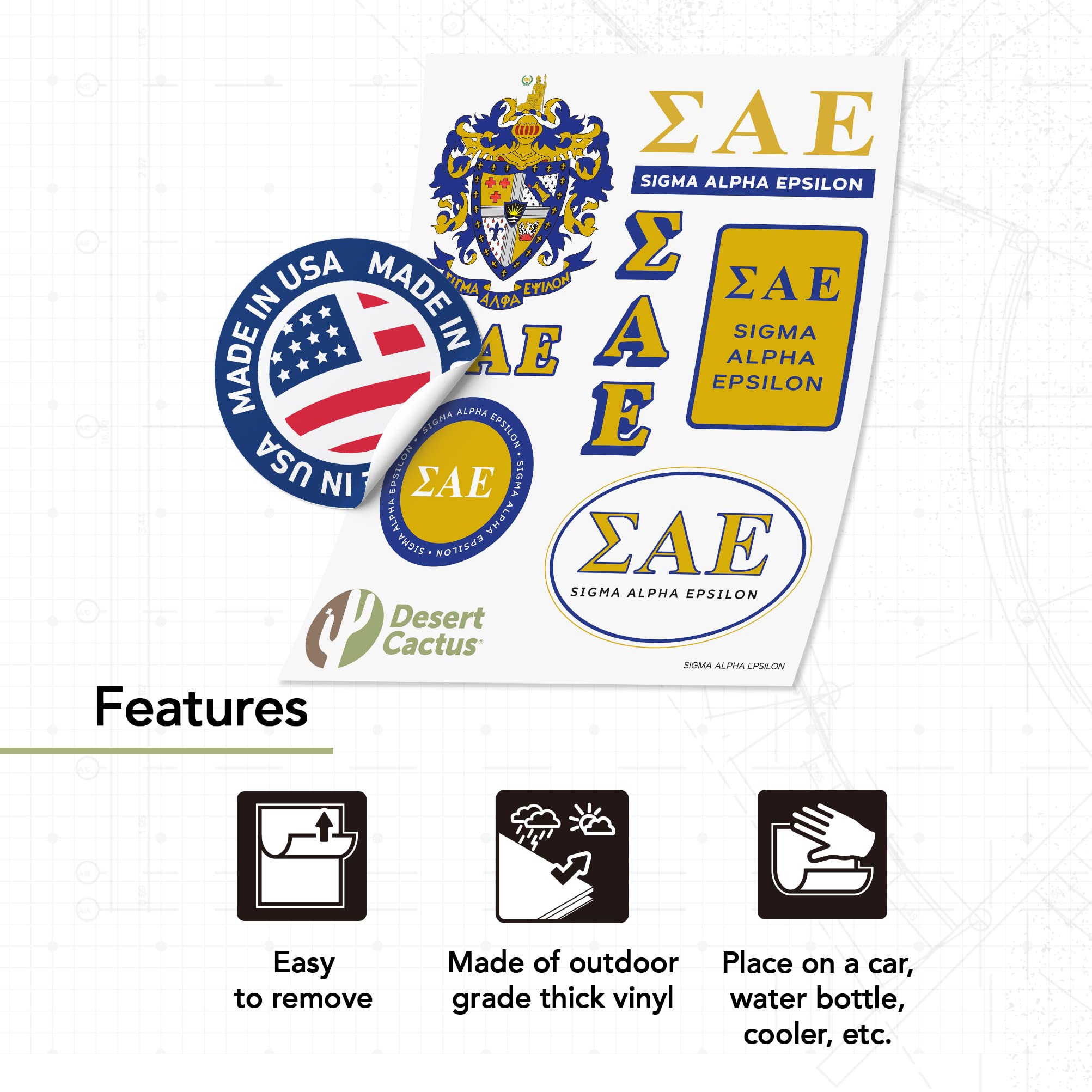 Desert Cactus Sigma Alpha Epsilon Standard Sticker Sheet Decal Laptop ...