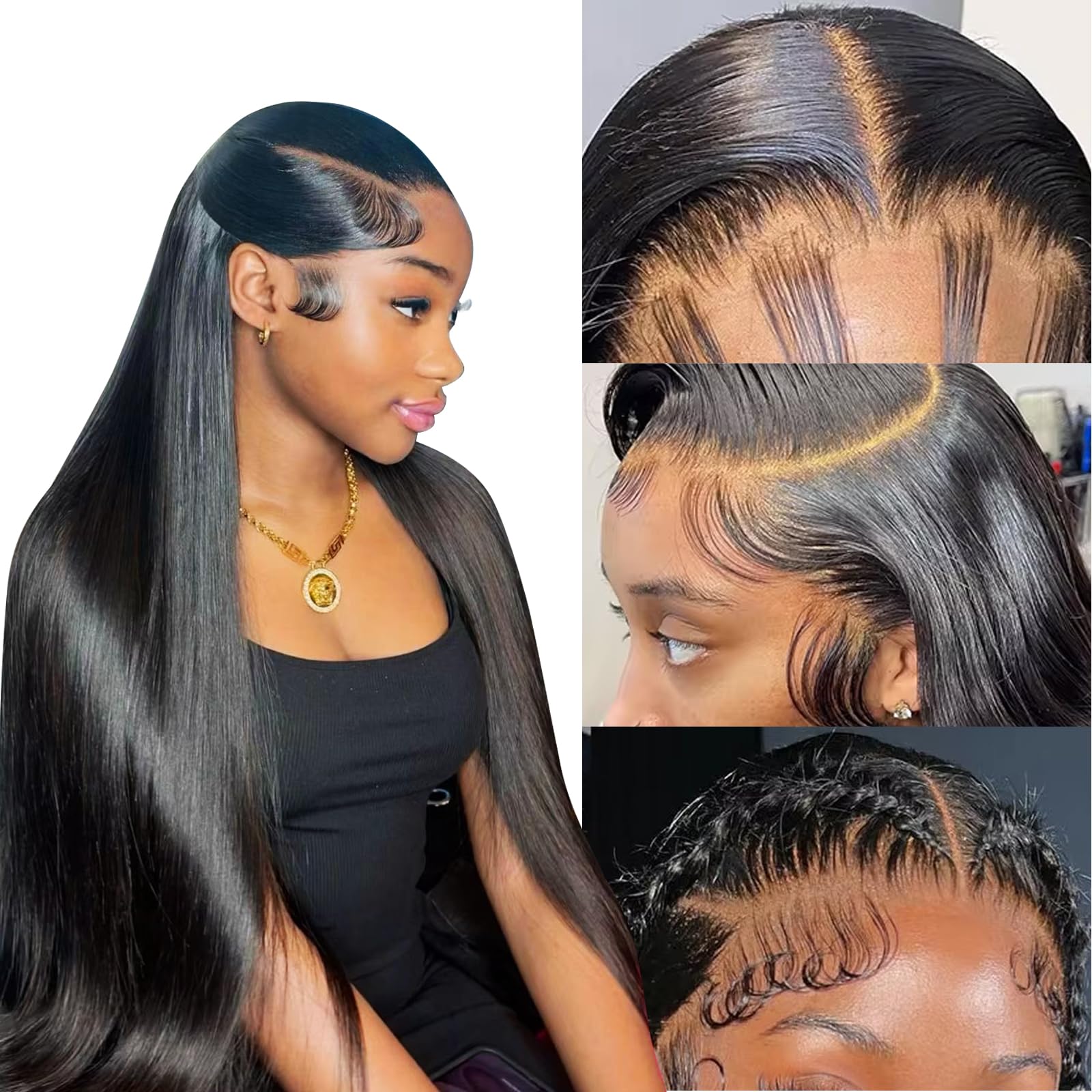 Straight Lace Front Wigs Human Hair 220% Density 15A Grade Real Full ...