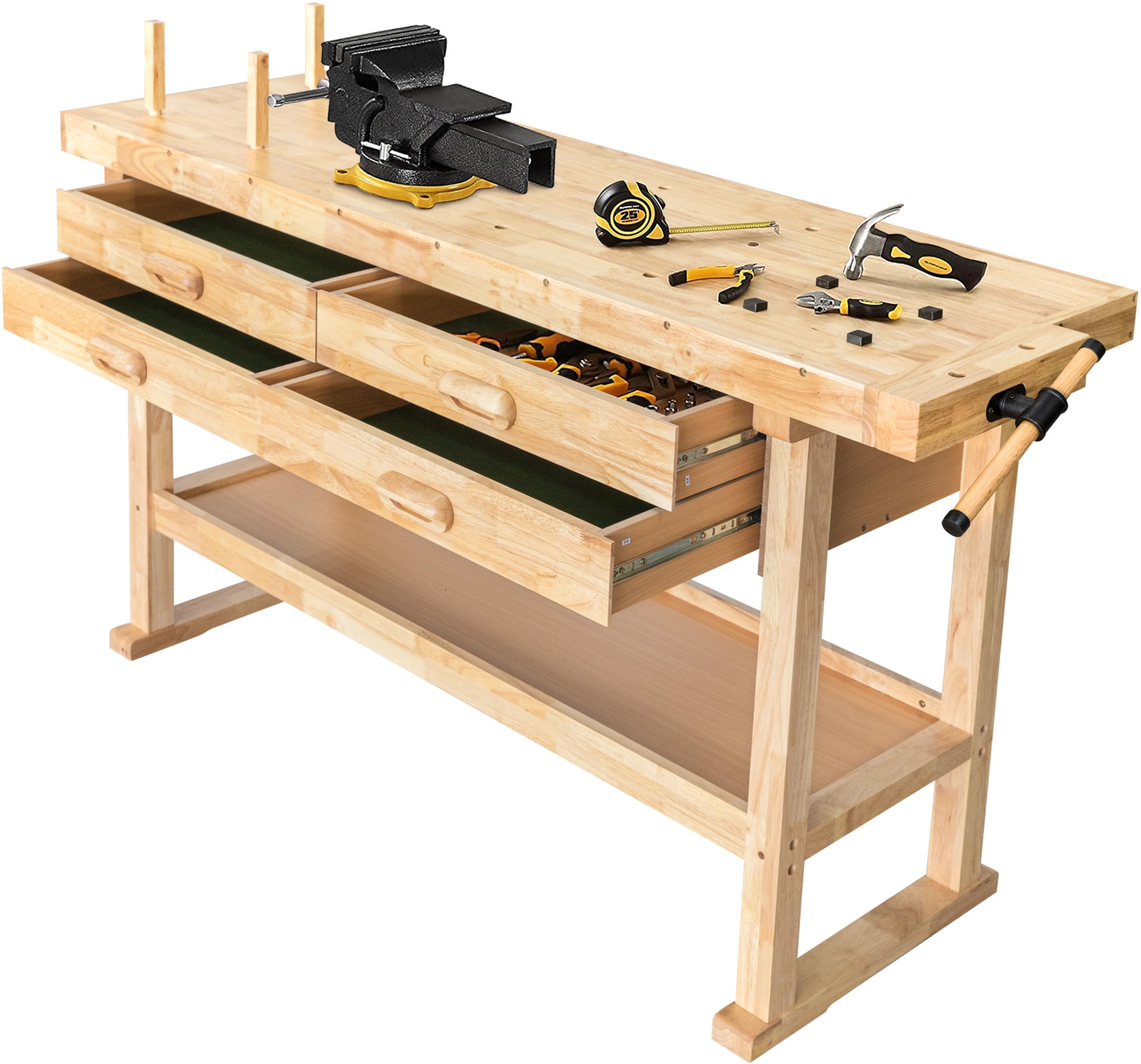 Olympia Tools 60-Inch Wooden Workbench - Rubberwood Workbench with 4 ...