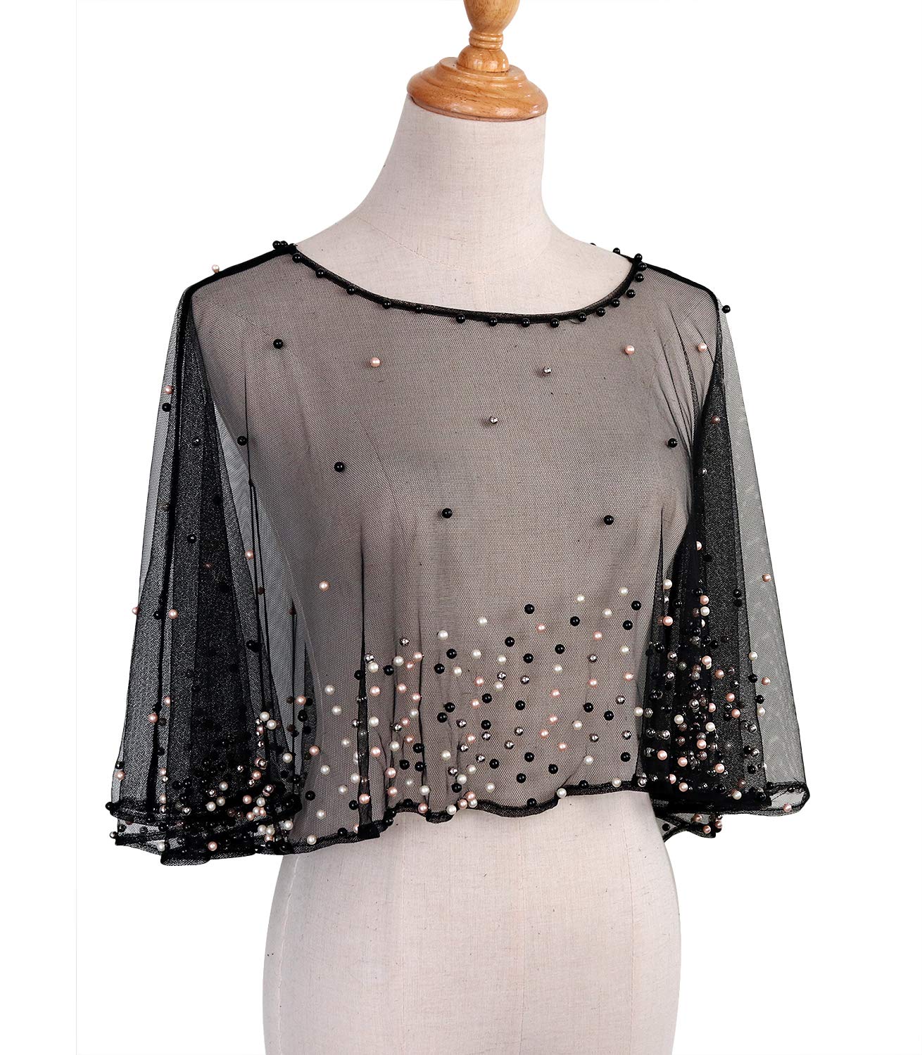 L'VOW Womens Pearl Beaded 1920s Flapper Shawl Wrap Mesh Gatsby Evening ...