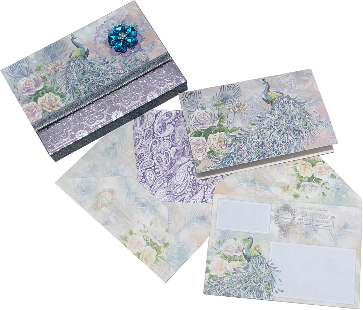 Amazon.com : Punch Studio Silvery Peacock Foil Embellished Blank Note ...