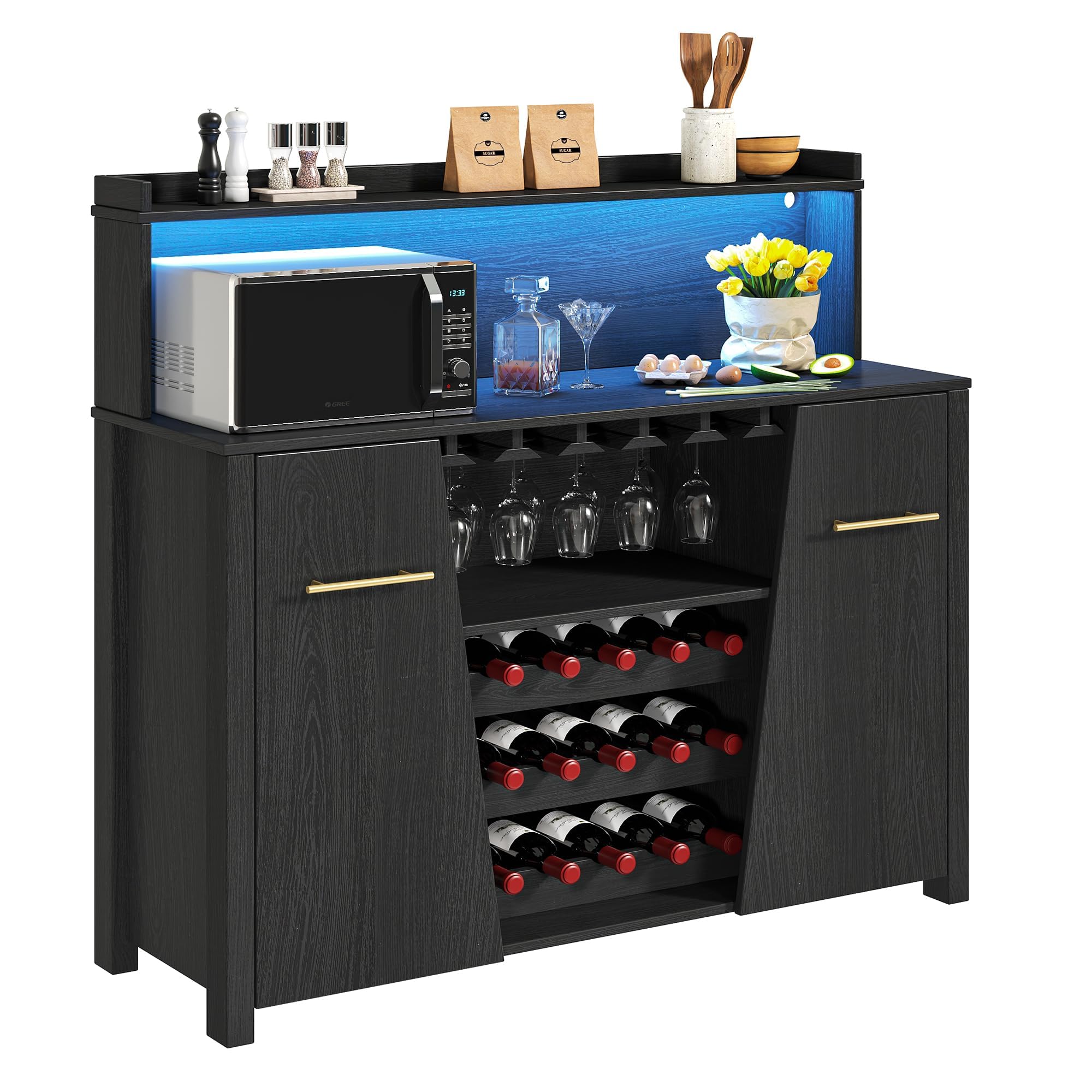 DWVO Sideboard Buffet Cabinet w/LED Lights, 47'' Coffee Bar Cabinet ...