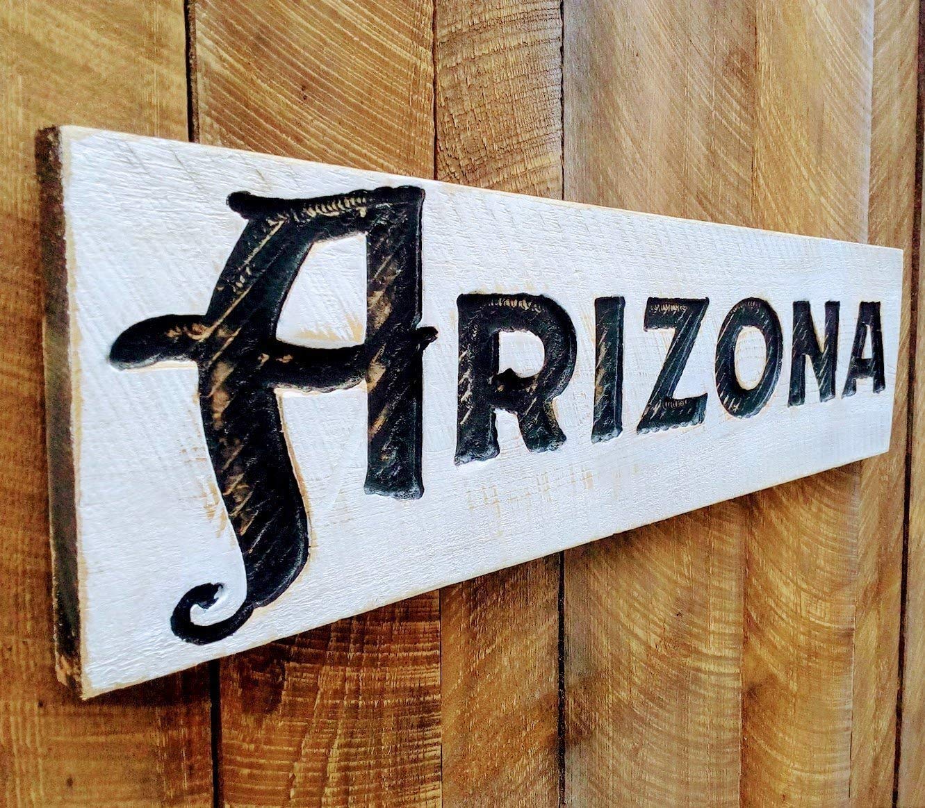 Amazon.com: Arizona Carved Sign Large 40"x10" Rough Cut Wood Lumber ...