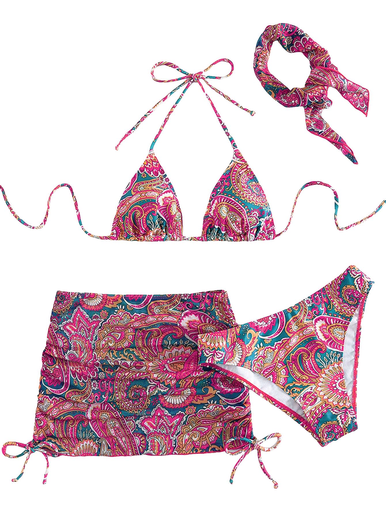 COZYEASE Women's 4 Piece Swimsuits Sexy Bikini Sets Triangle Bathing ...