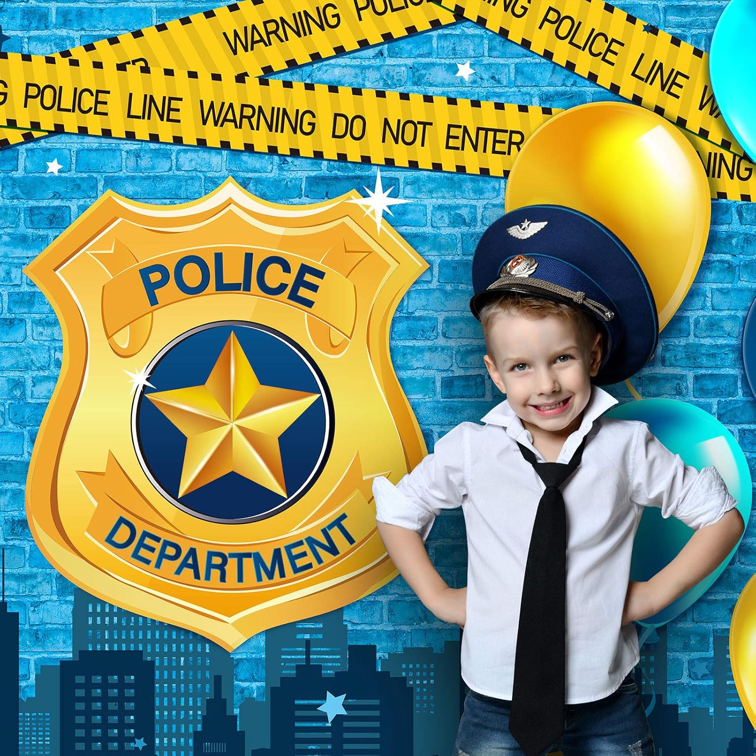 Police Party Photography Banner Police Department Badge Blue Brick Wall ...