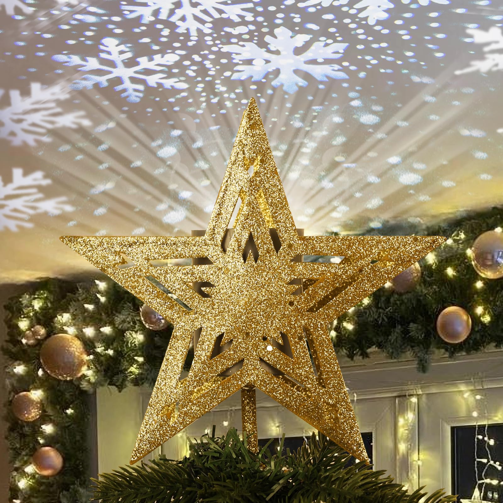 PHITRIC Christmas Tree Topper, 8" Gold Lighted Star Christmas Tree ...