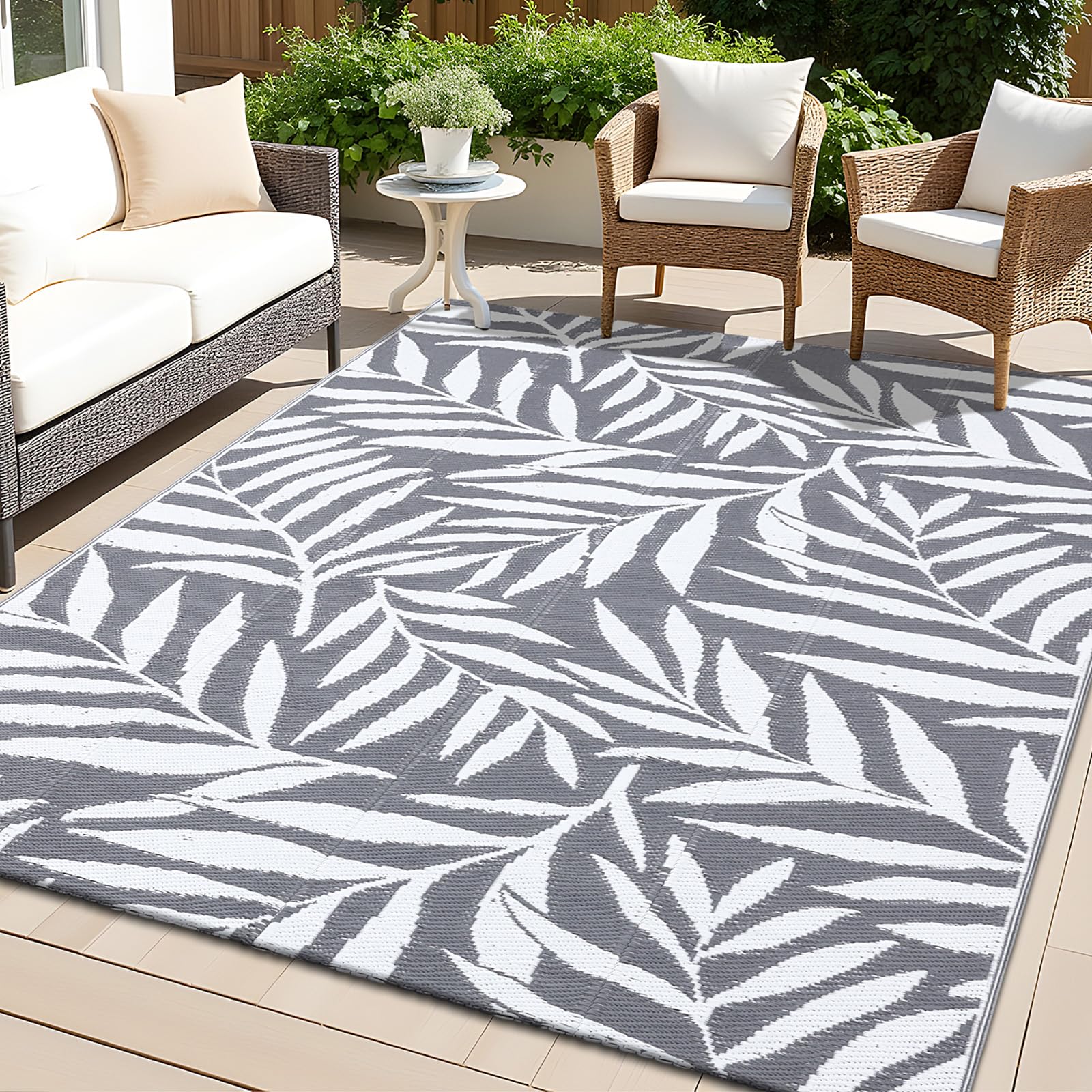 OLANLY Waterproof Outdoor Rug 5x8 ft, Reversible Outdoor Plastic Straw ...