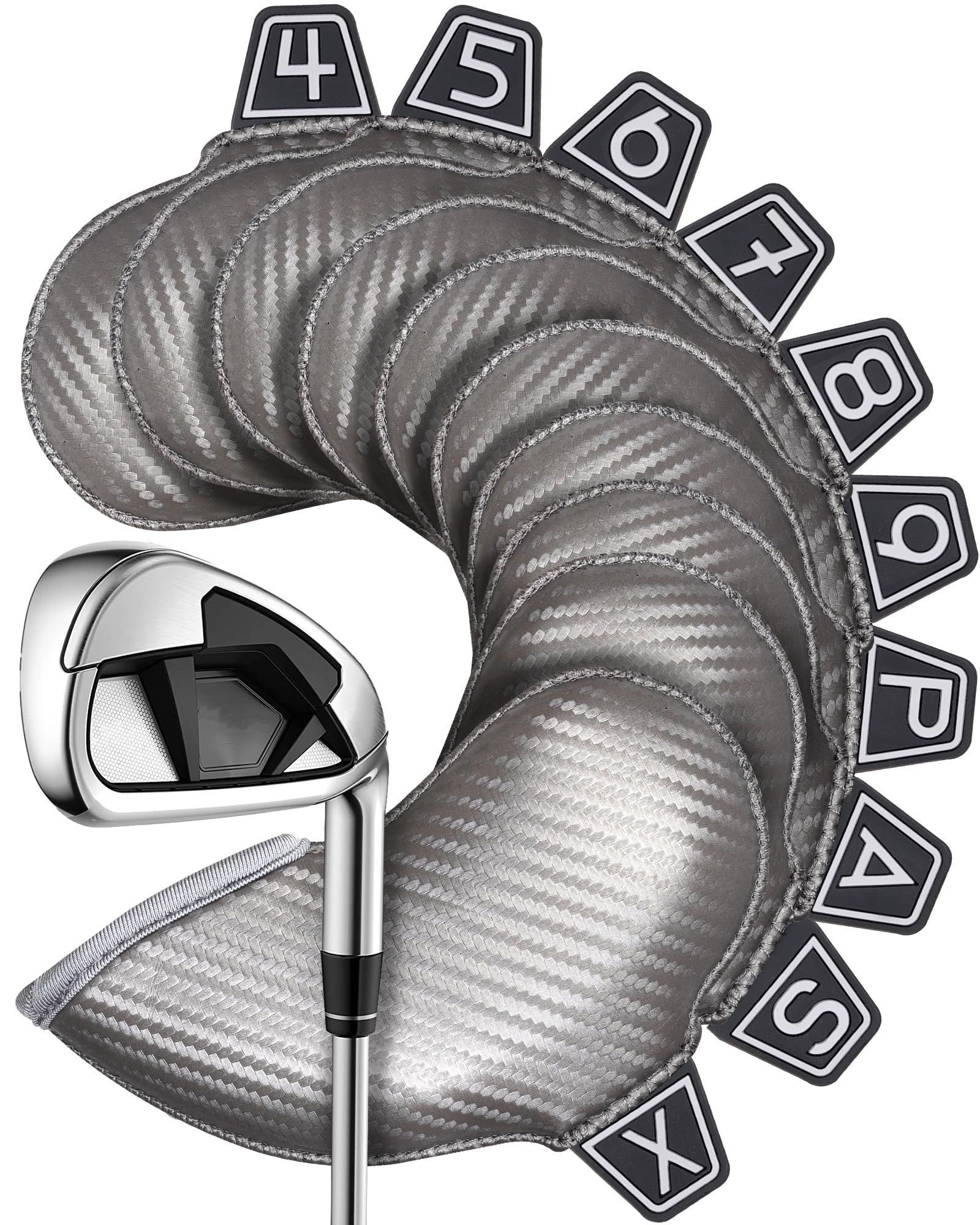 Iron Golf Head Club Set,10pcs Golf Iron Covers, Black Leather Headcover ...