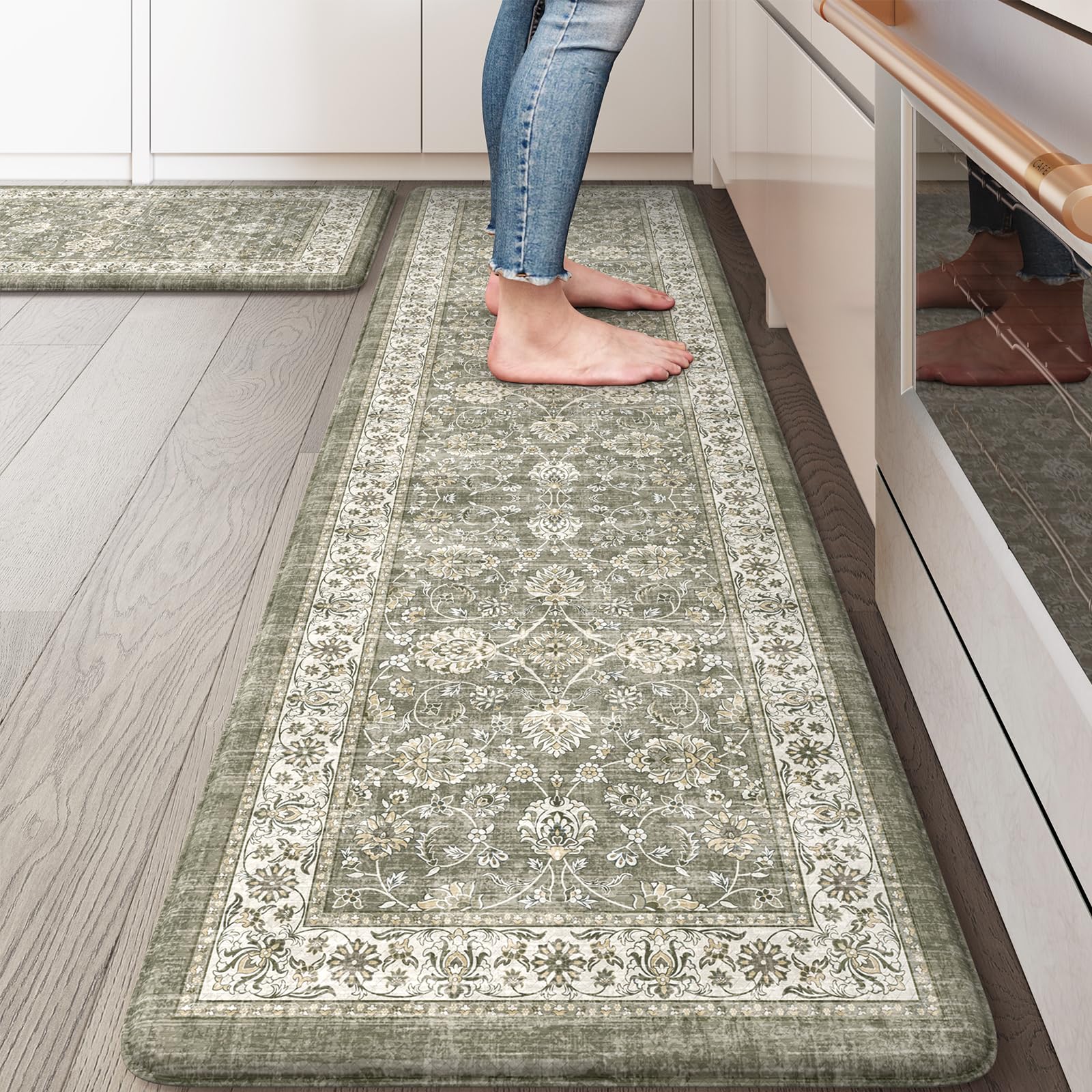 KIMODE Anti Fatigue Kitchen Mats 17"x59"+17"x29", Boho Distressed ...