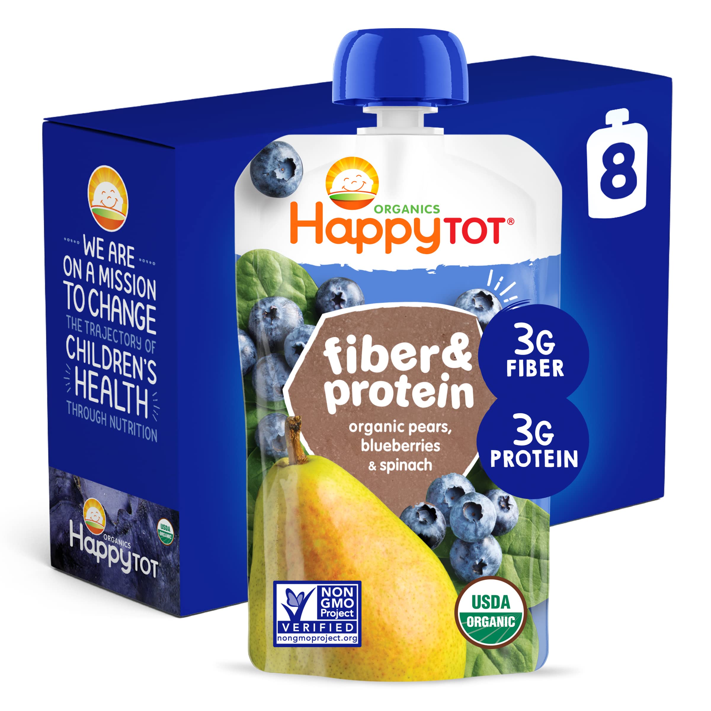 HAPPYTOT Organics Stage 4 Fiber & Protein, Pears, Blueberries & Spinach ...