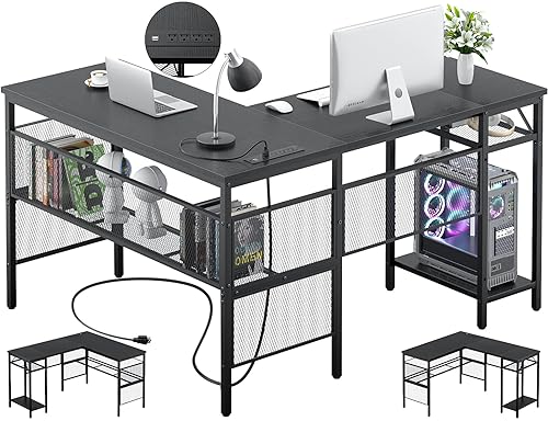 Unikito L Shaped Desk with USB Charging Port and Power Outlet ...