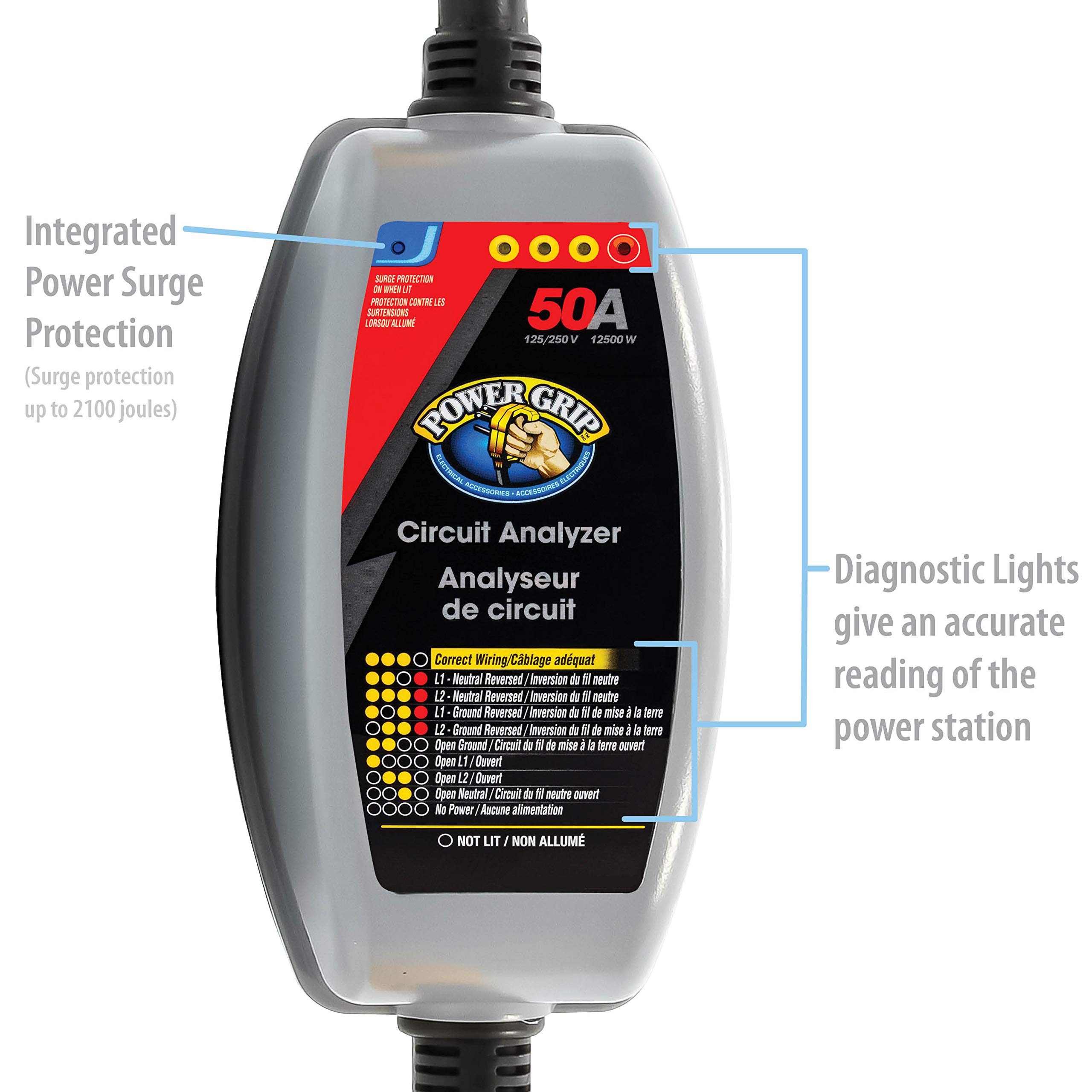 Camco Dogbone RV Circuit Analyzer With Power Grip Handles, Integrated Surge Protection and Fault ...