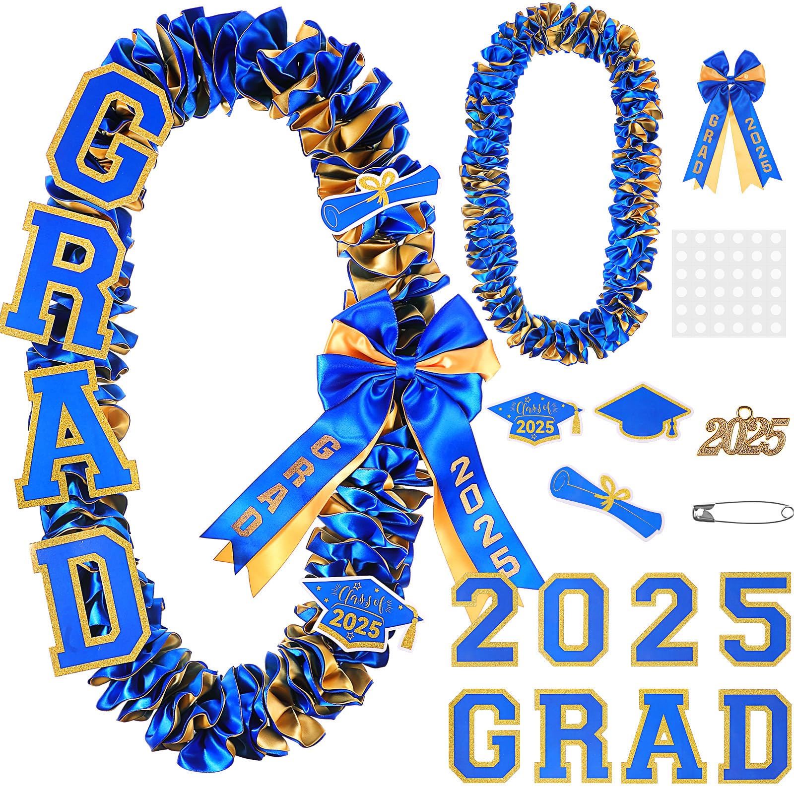 Graduation Ribbon Leis Set Class of 2025 Handmade Double Braided Necklace Adjustable Silk Leis ...