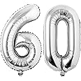 Amazon.com: Silver 60 Number Balloons Big Giant Jumbo Large Number 60 ...