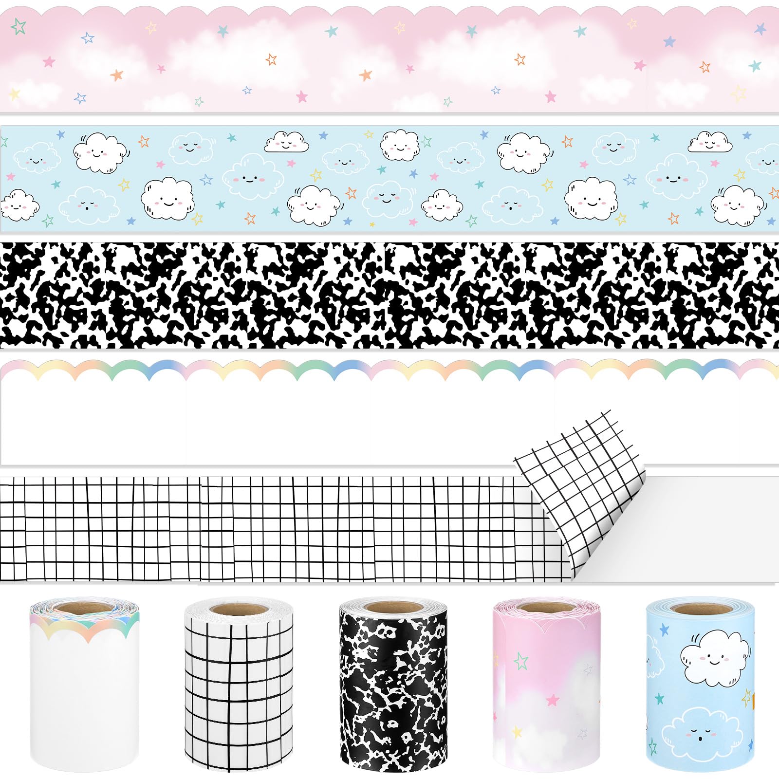 Fuutreo 5 Rolls 164 ft School Bulletin Board Borders Colorful Bow ...