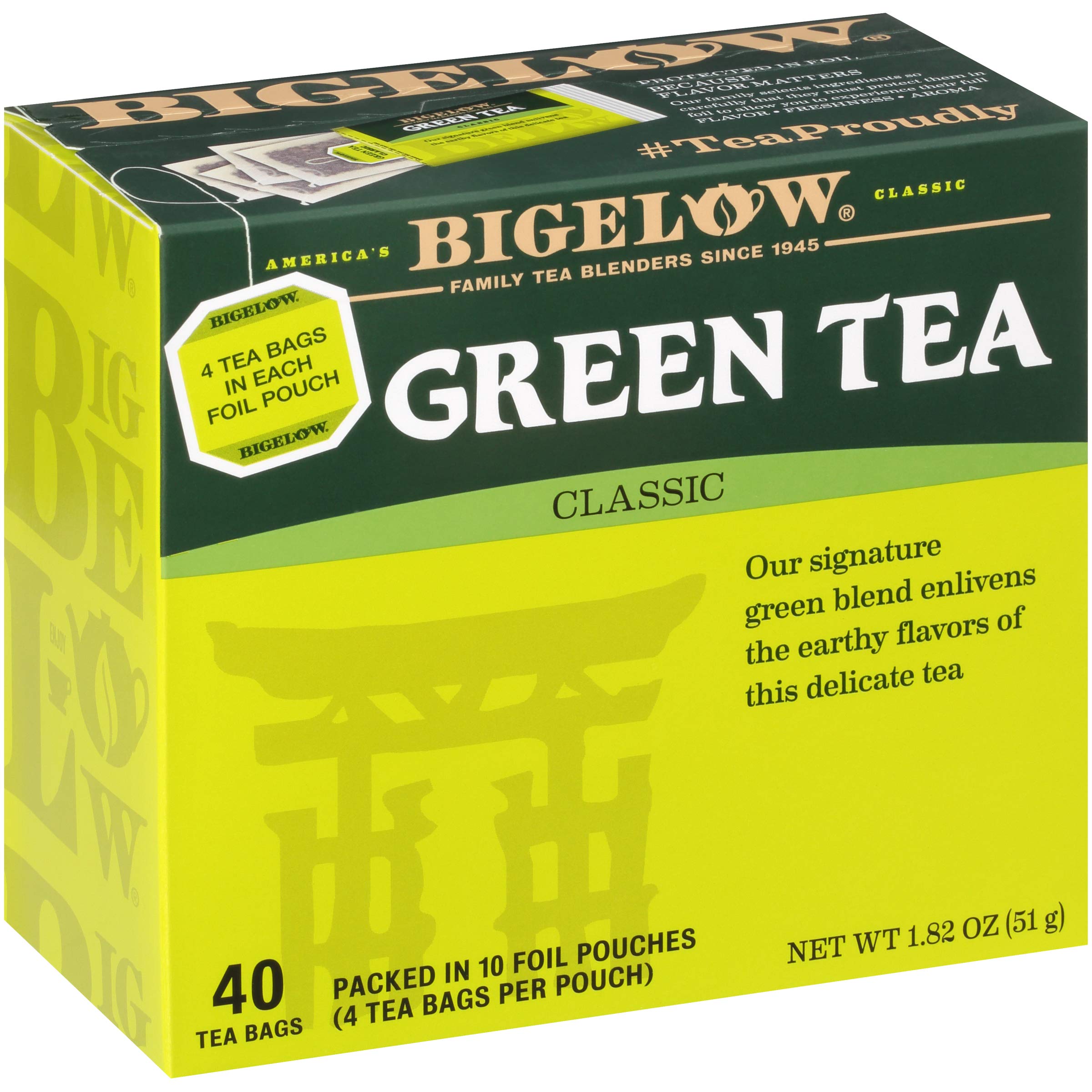 Bigelow Classic Green Tea Bags 40 Count Boxes Pack Of 6 Caffeinated