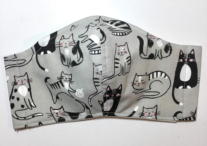 Amazon.com: Gray Black Kitty Cat Face Mask, yarn milk paws tabby tuxedo ...