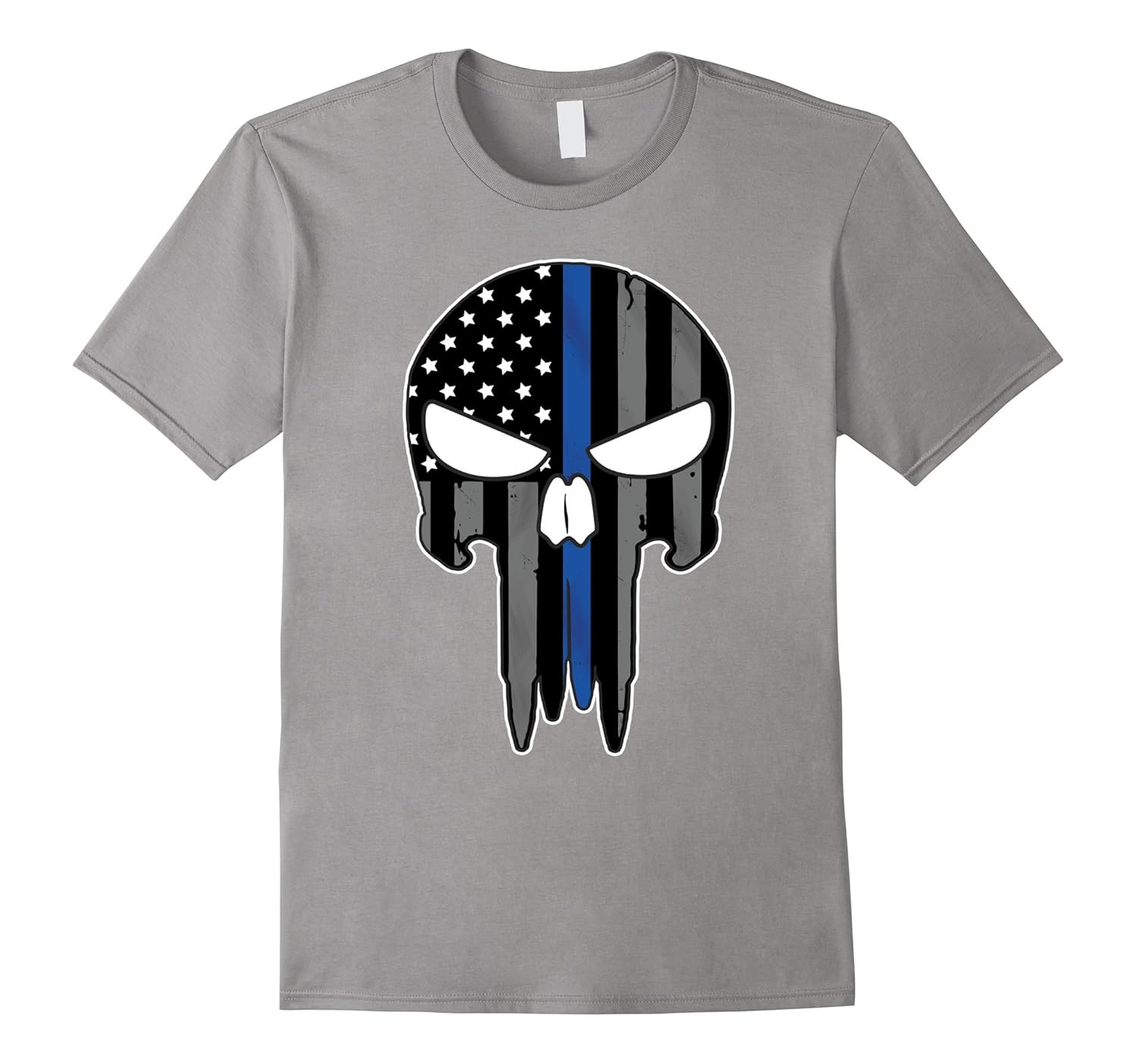 Support Police – Thin Blue Line Skull and American Flag-BN – Banazatee