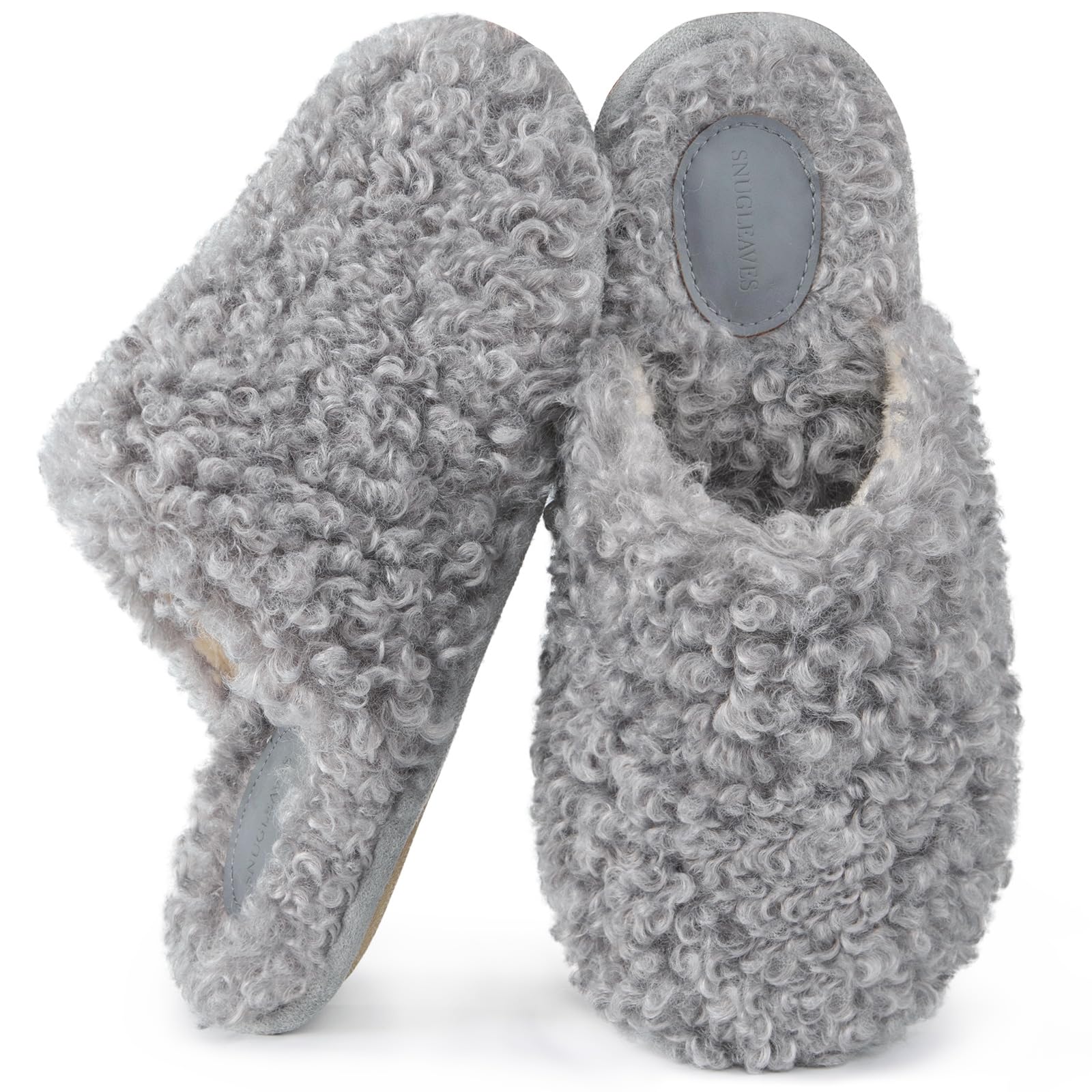 Snug Leaves Women's Scuff Slippers Furry Cute Curly Faux Wool Slip-on ...