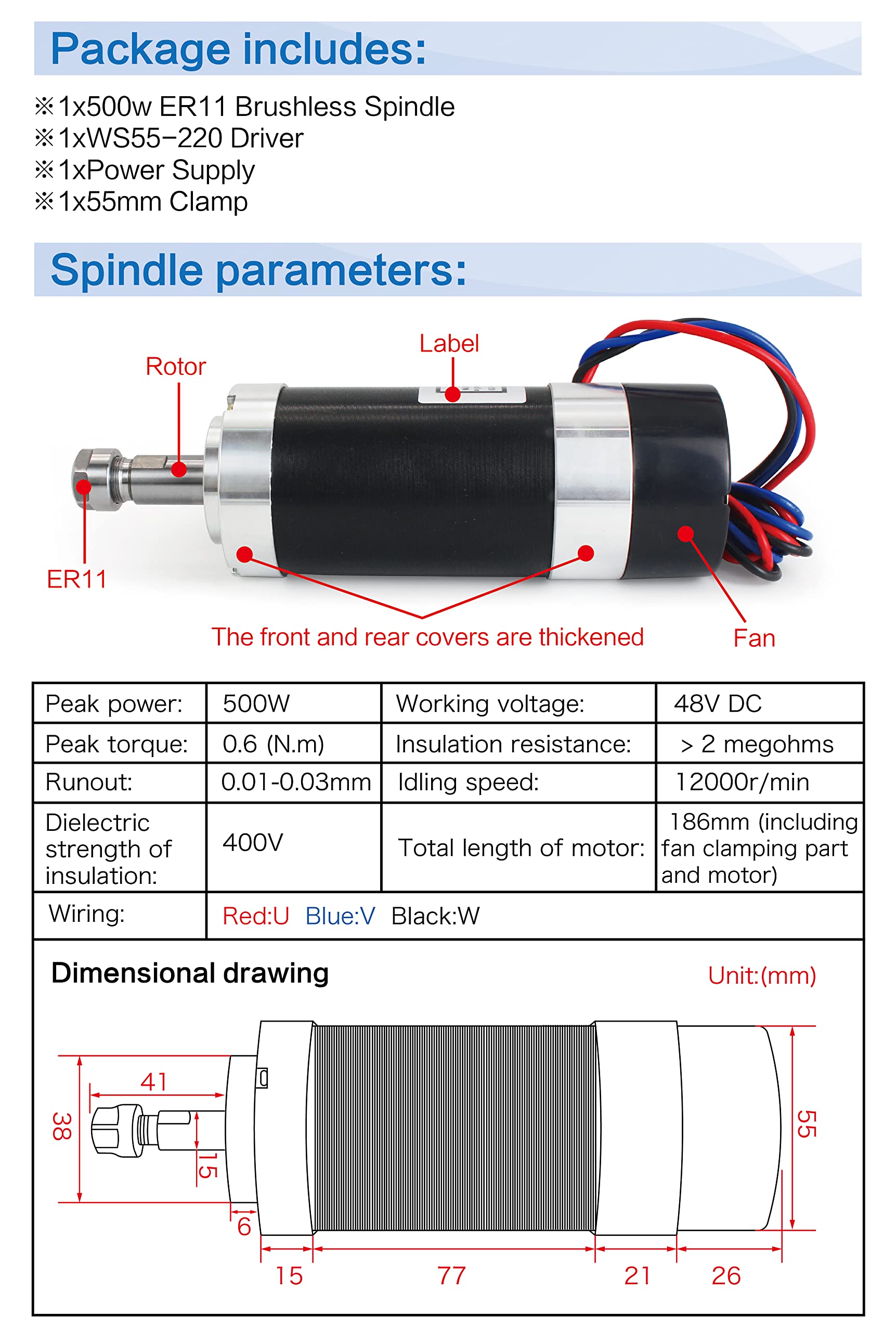 Mua RATTMMOTOR DC Brushless Spindle Motor Kit, 500W 48V Spindle Motor ...
