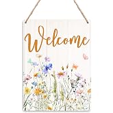 Amazon.com: Whaline Spring Floral Wooden Welcome Sign Front Door Decor ...