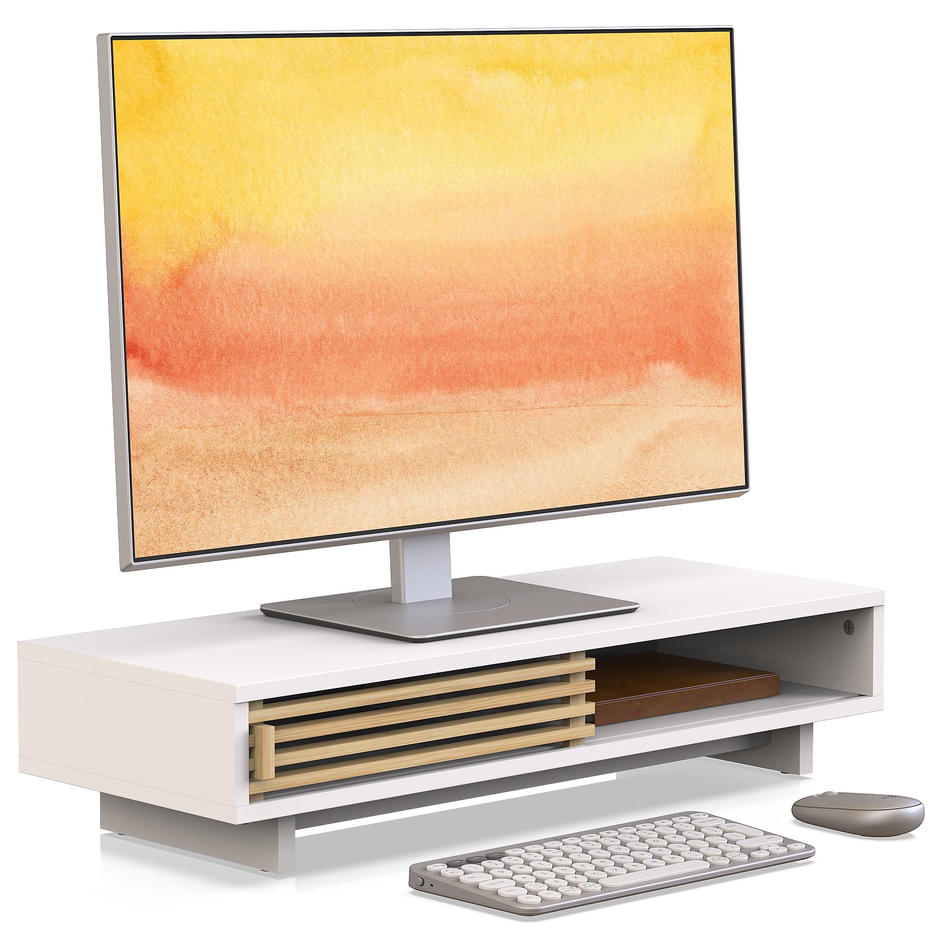 WELL WENG Monitor Stand Riser with Sliding Door, Computer Laptop Stand ...
