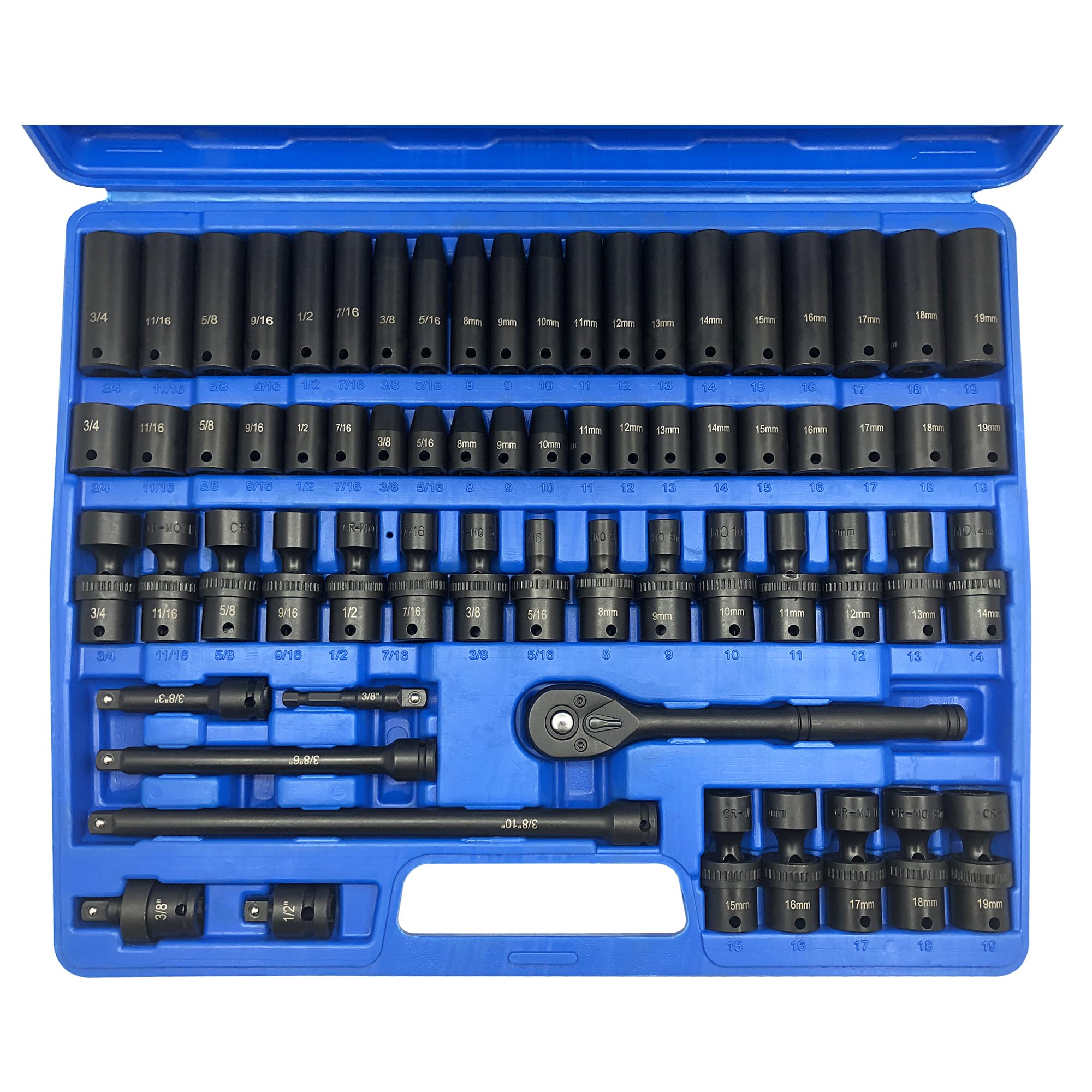 MacWork 67 Pieces 3/8“ Drive Impact Socket Set, SAE and Metric Sockets ...