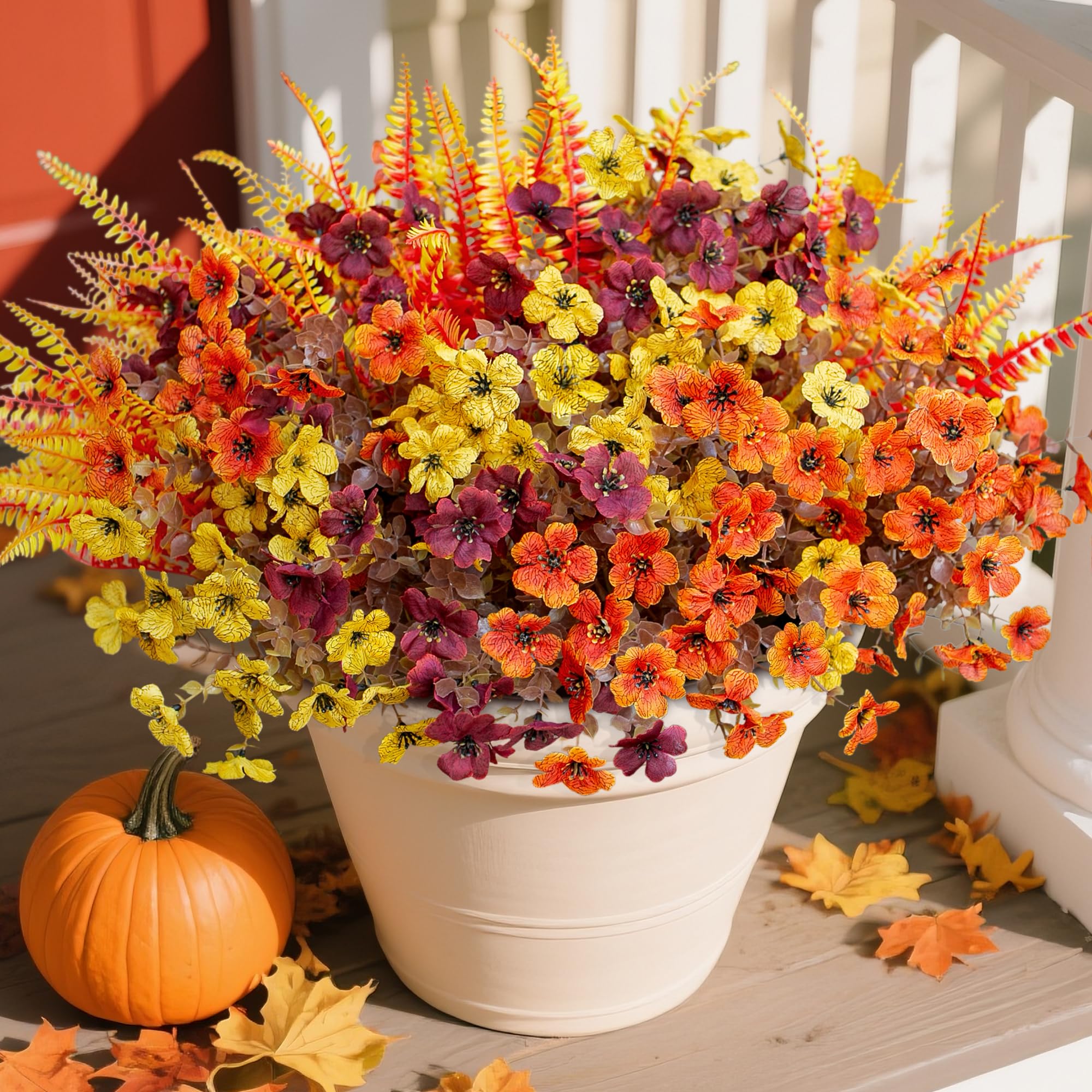 HyeFlora Artificial Fall Flowers Fake Mums Plants for Outdoors ...