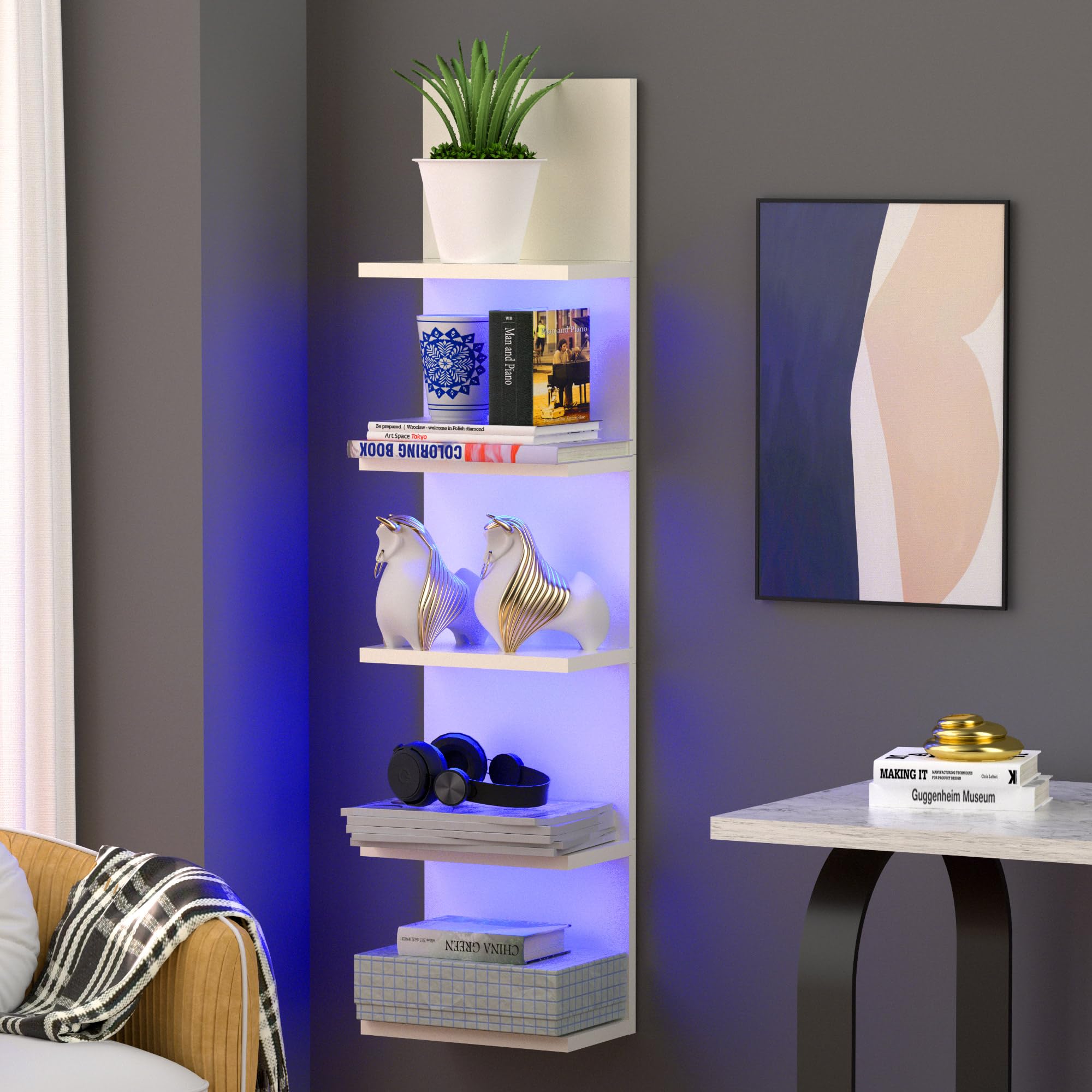 Mua Bloddream 5 Tier Wall Shelf with RGB Light, Modern Wall Mount Lack ...