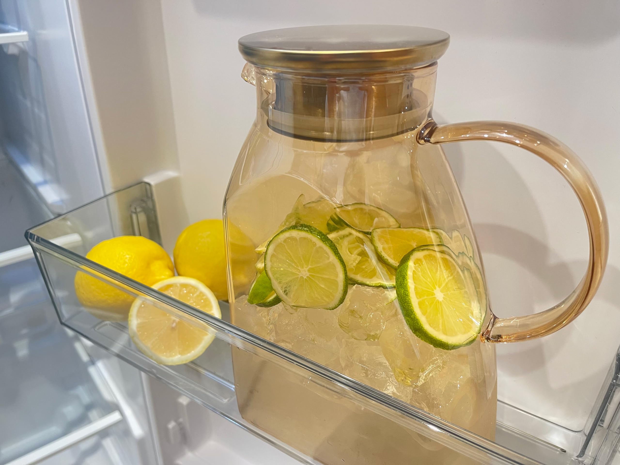 Glass Pitcher With Lid For Fridge, Updated 60 oz Amber Glass Pitchers ...