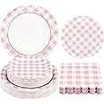 Amazon.com: 150Pcs Pink Gingham Party Supplies Pink Gingham Paper ...