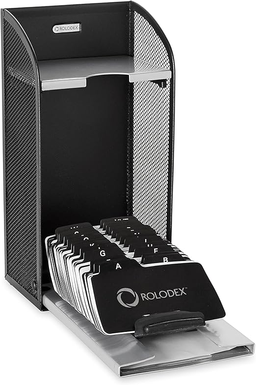 Rolodex Two Tone Mesh Photo Frame Business Card File - Black/Silver ...