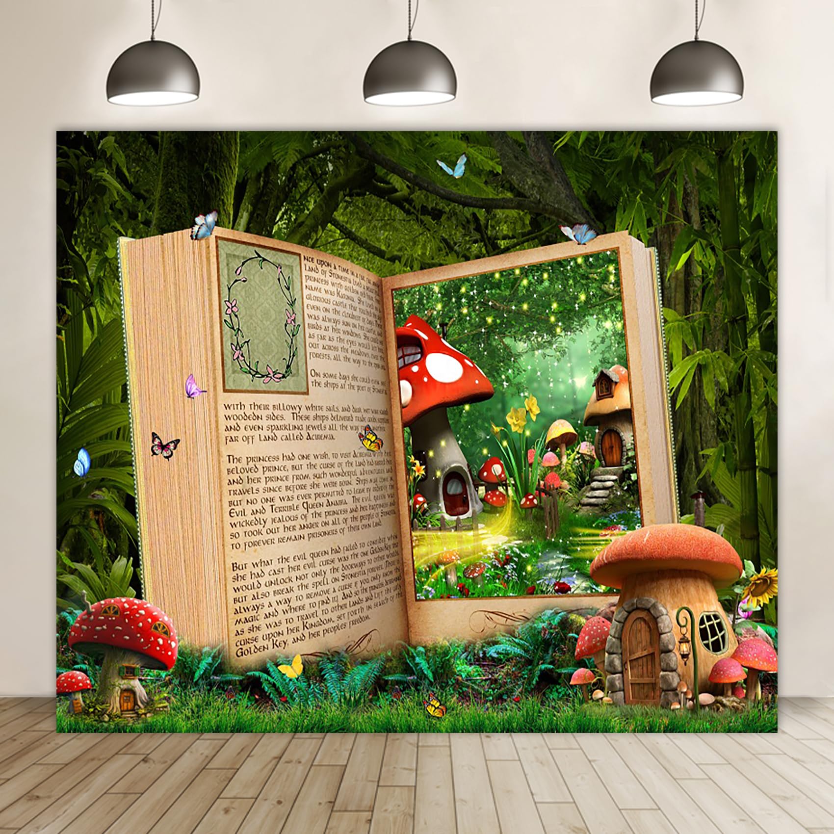 Renaiss 10x7ft Magic Book Wonderland Backdrop Fairy Tale Book Enchanted Forest Fantasy Mushroom ...