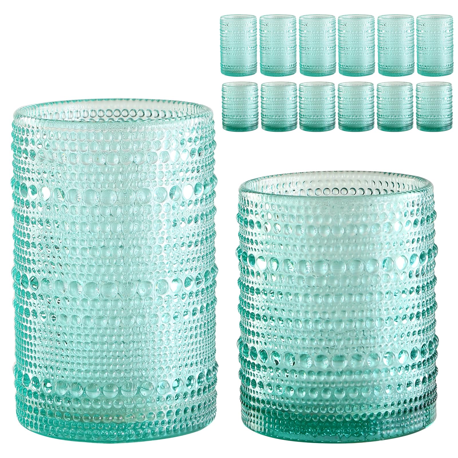 ZMOWIPDL Vintage Glassware Drinking Glasses Set of 12,Light Blue 12oz ...