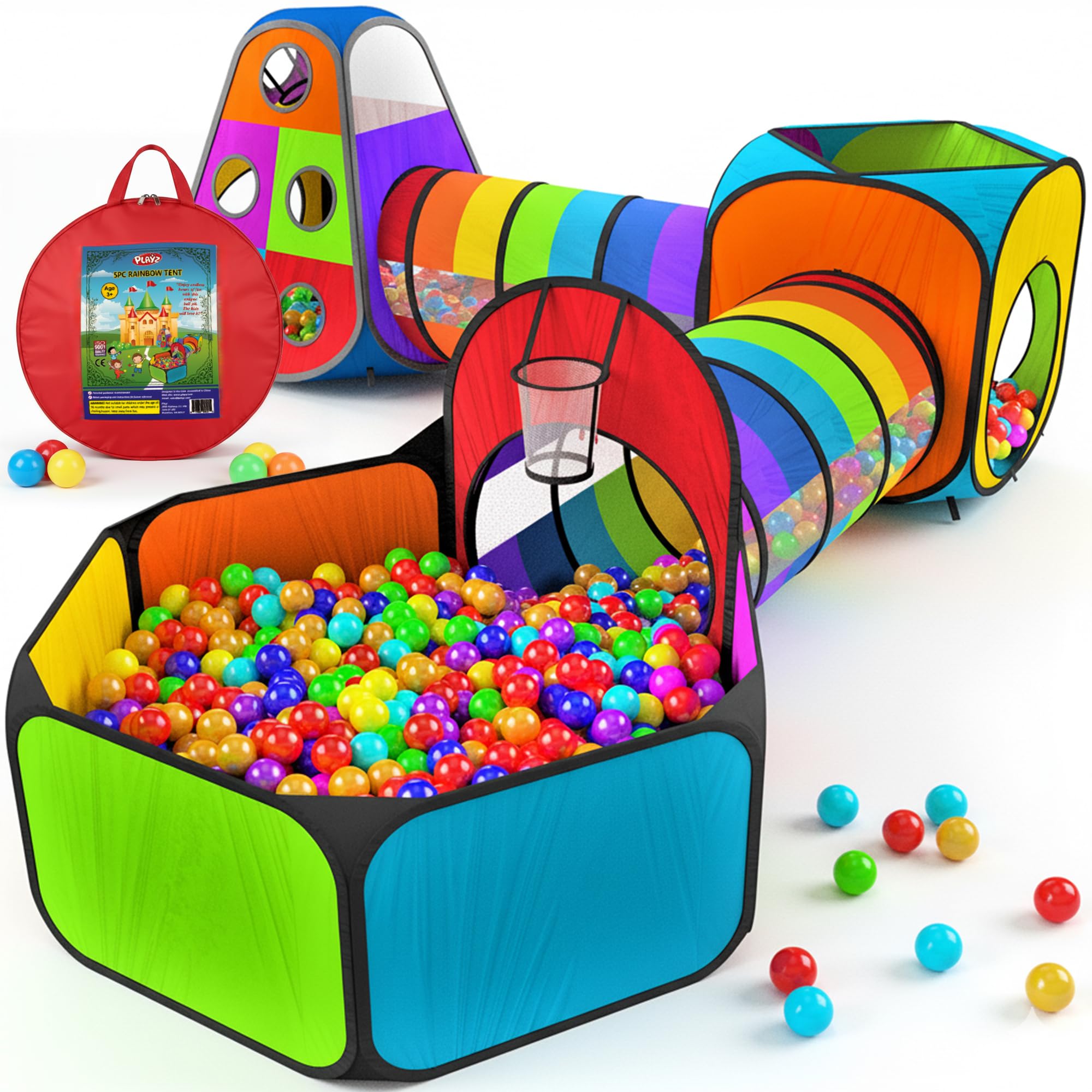 Playz 5pc Kids' Play Tents & Tunnels - Ball Pit for Toddlers ...