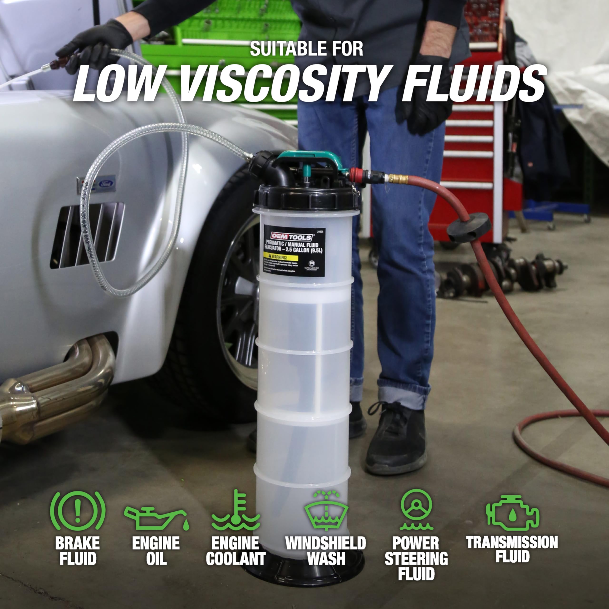 OEMTOOLS 24938 Pneumatic/Manual Fluid Extractor, 9.5L Oil Extractor ...