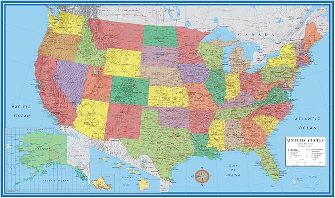24x36 United States, USA Classic Elite Wall Map Laminated: Amazon.ca ...
