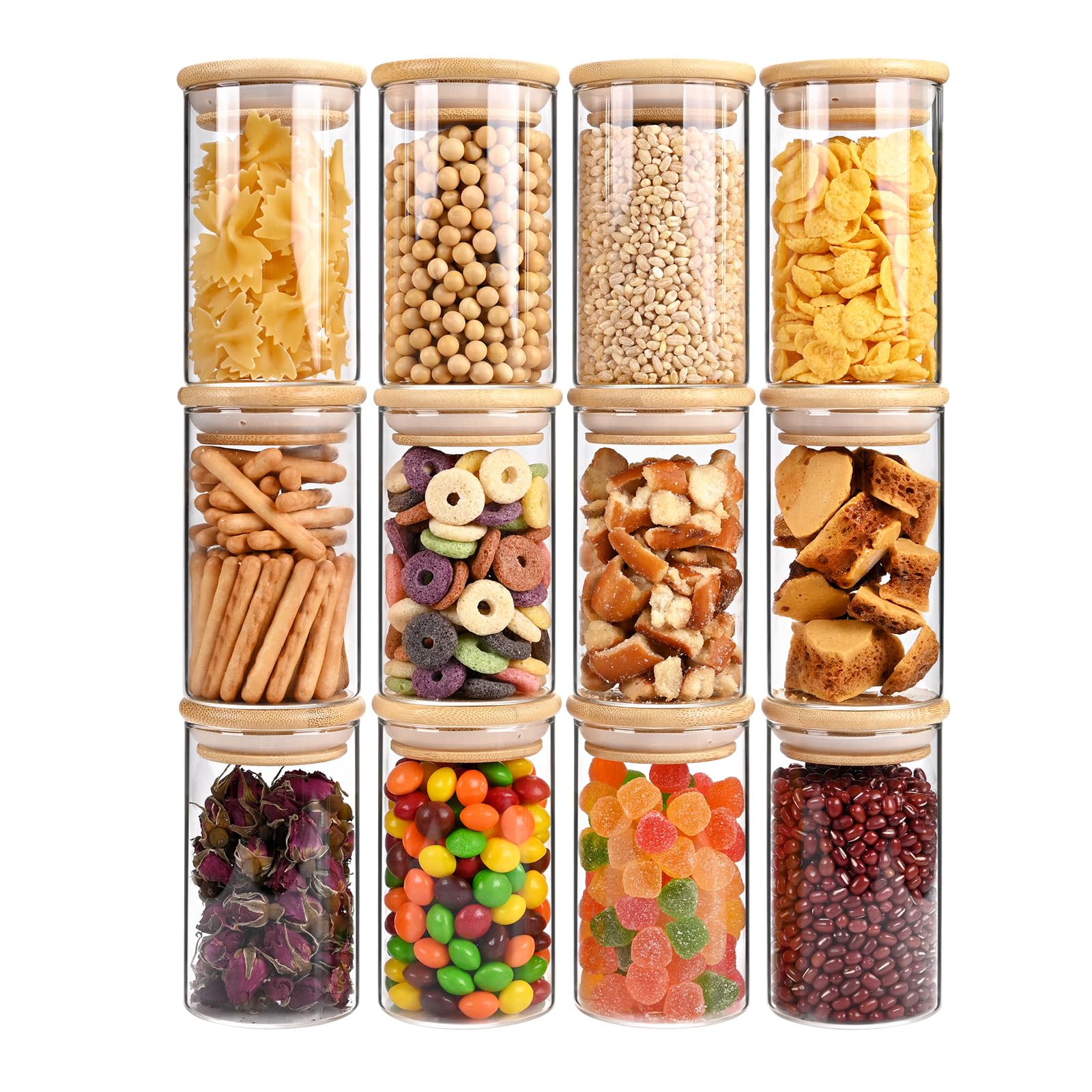 SHOWIN 8oz Glass Food Storage Jars, Glass jars with bamboo lids Pantry ...