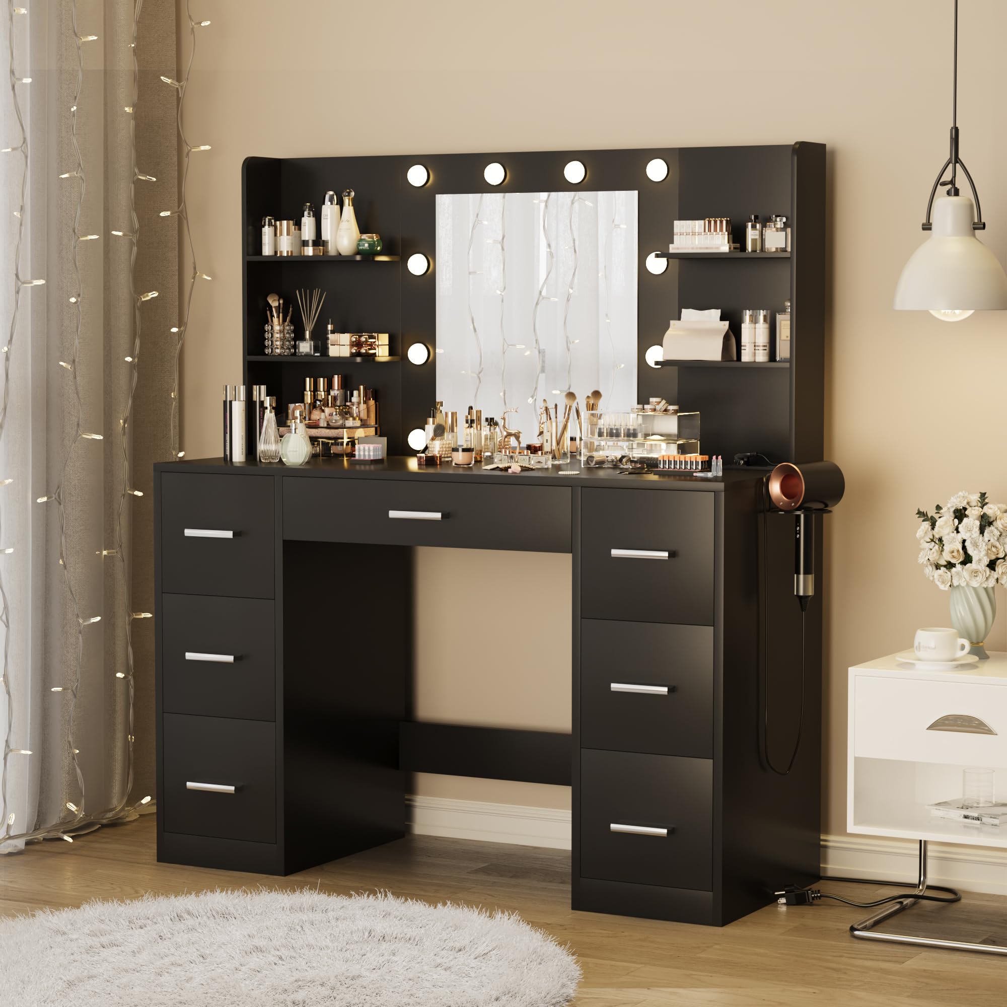 Mua Furmax Vanity Desk with Mirror, LED Lights and Power Outlet Makeup ...