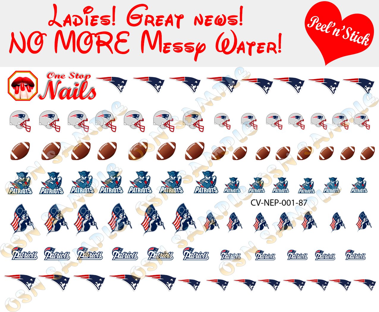 New England Patriots Clear Vinyl PEEL and STICK Nail Decals NOT ...